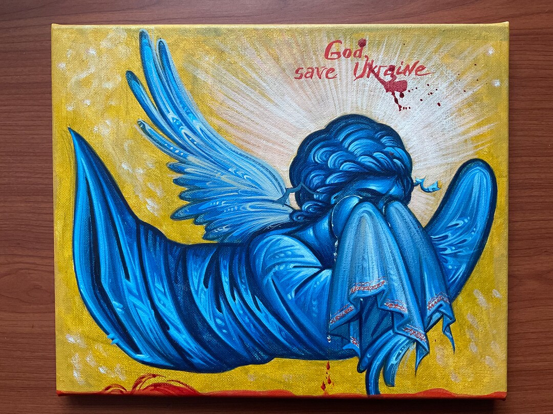 Icon “ God, Save Ukraine “. Stretched Canvas, Egg Tempera, Size 30 X 25 ...