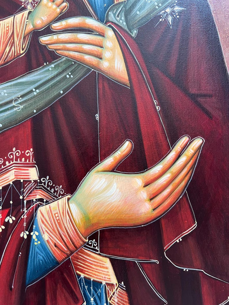 Icono de la Virgen María y el Niño Jesús. La obra está pintada sobre ...