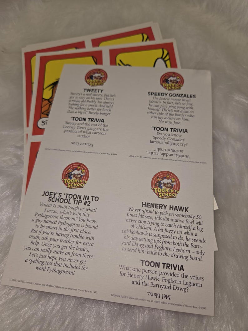 Looney Tunes Toon Cards Set Speedy Gonzales, Tweety, Henery Hawk, Joey ...