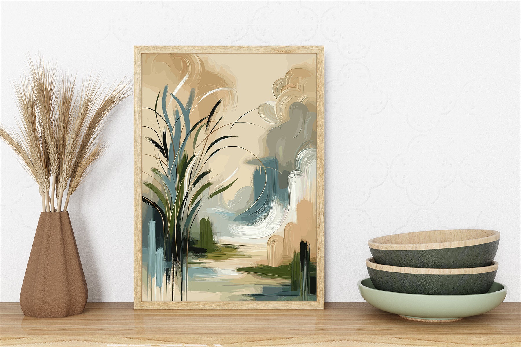 Neutral Digital Art, Abstract Art, Room Decor, Japandi Wall Art, Olive ...