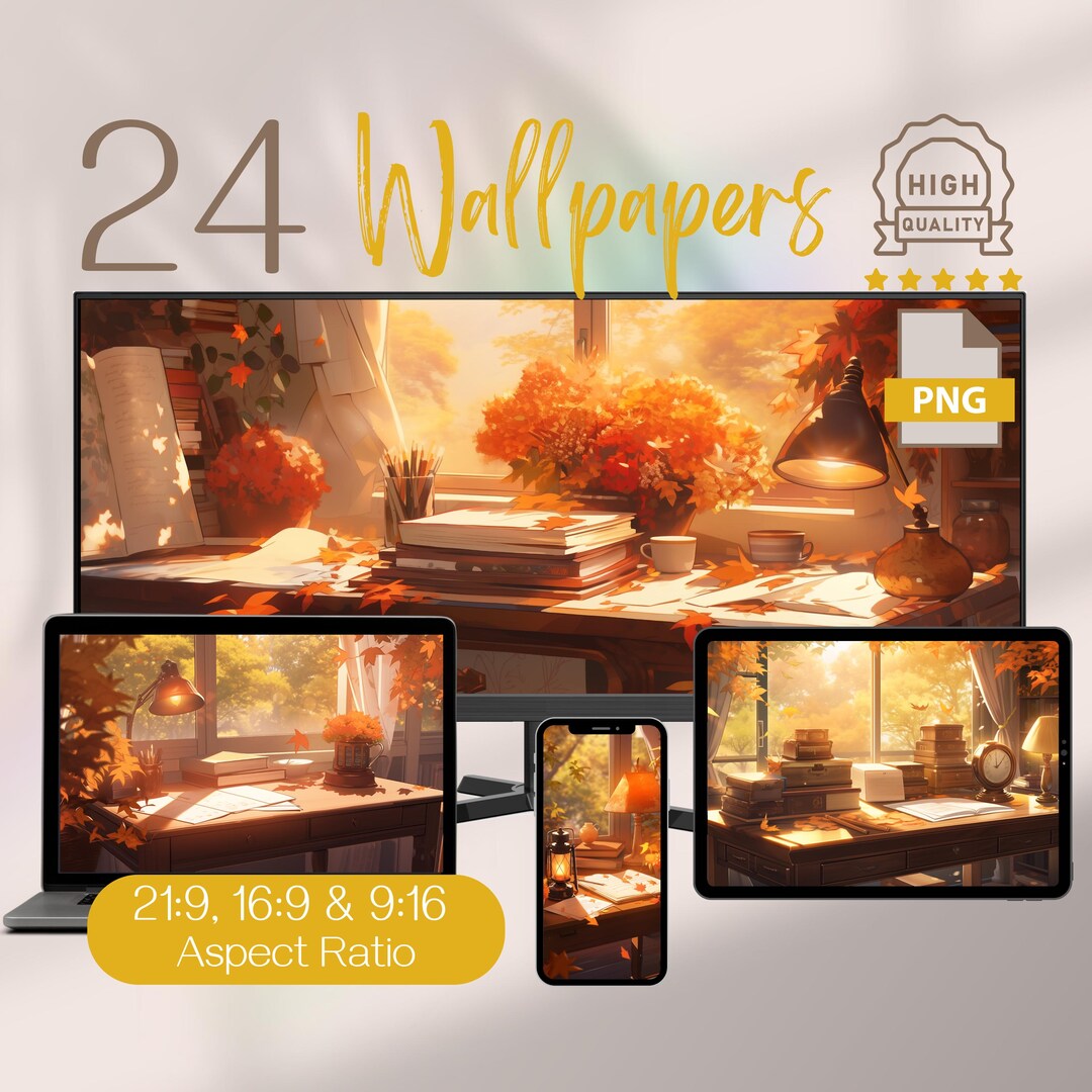 Autumn Anime Wallpaper Pack, Studio Cozy Fall Aesthetics for Booklovers ...