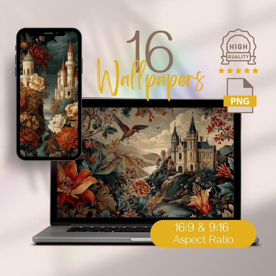 Castlecore Wallpaper Set: William Morris Floral Fantasy Background ...
