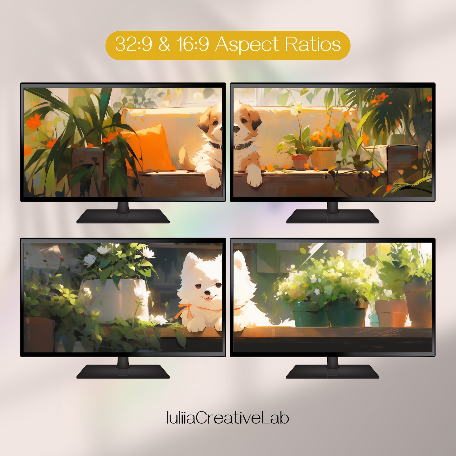 Dual Monitor HD Wallpaper, Cute Puppy and Plants Backgrounds, Dual ...