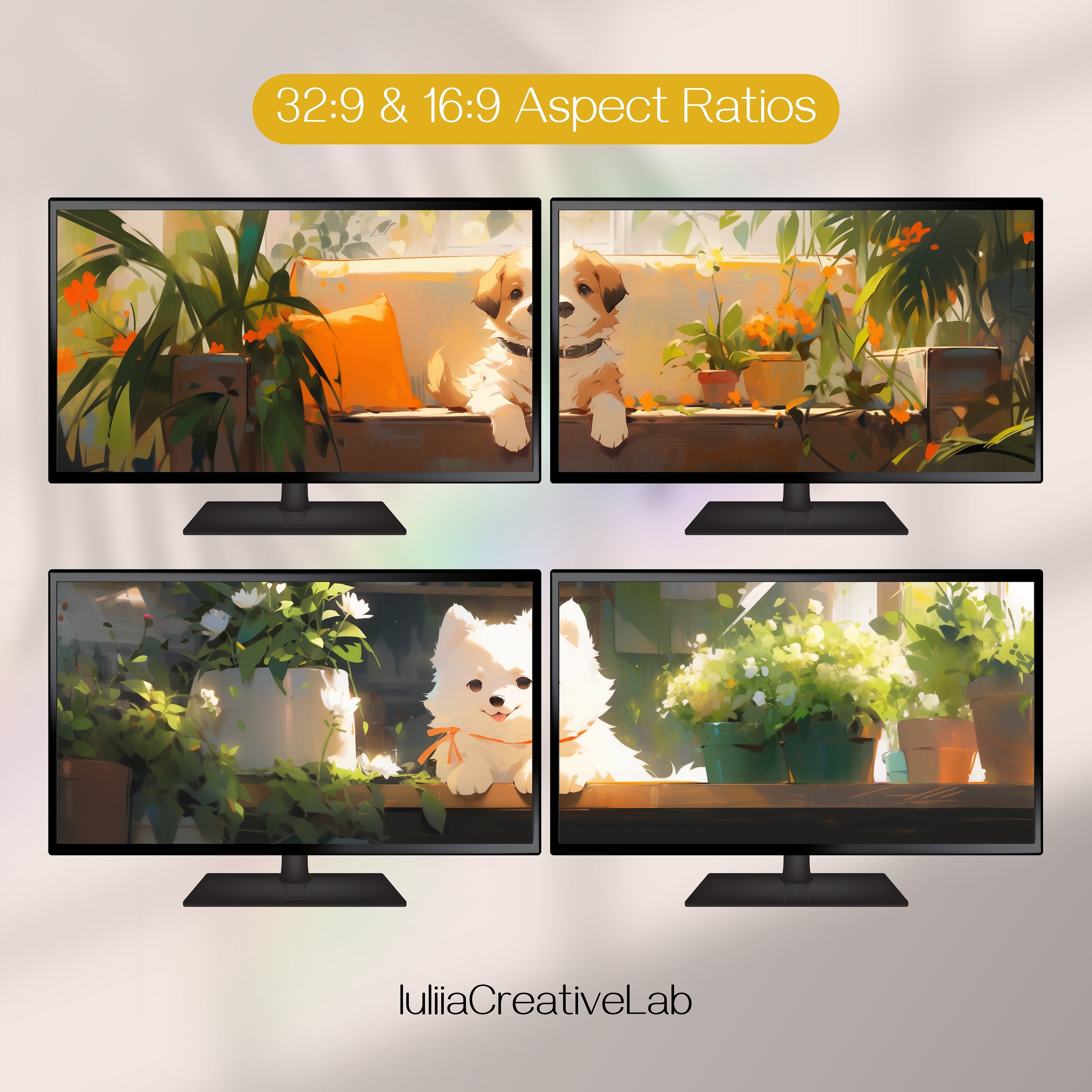 Dual Monitor HD Wallpaper, Cute Puppy and Plants Backgrounds, Dual ...