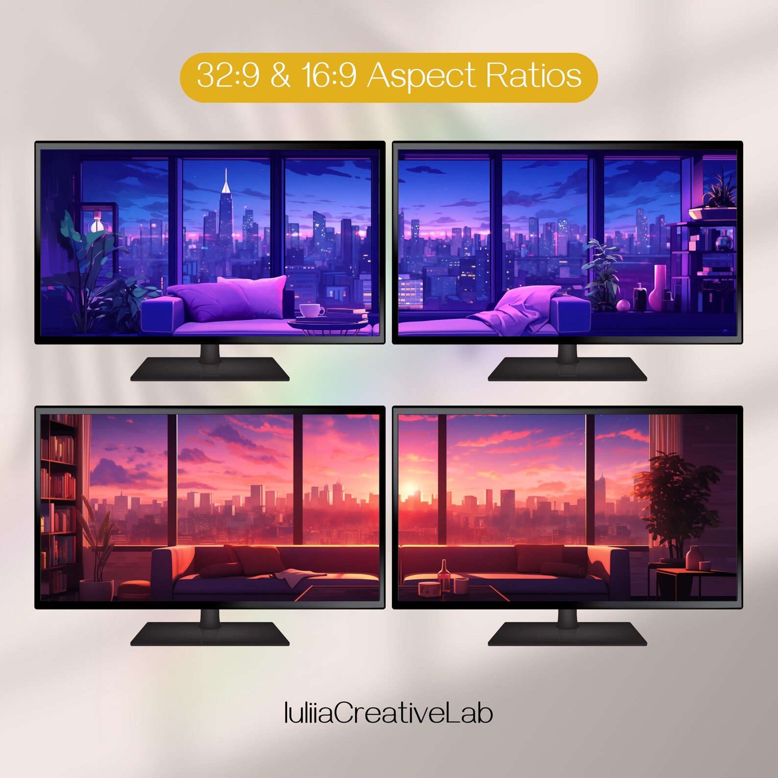 Neon Cityscape Dual Monitor Wallpaper, 4K Ultra HD Ultrawide ...