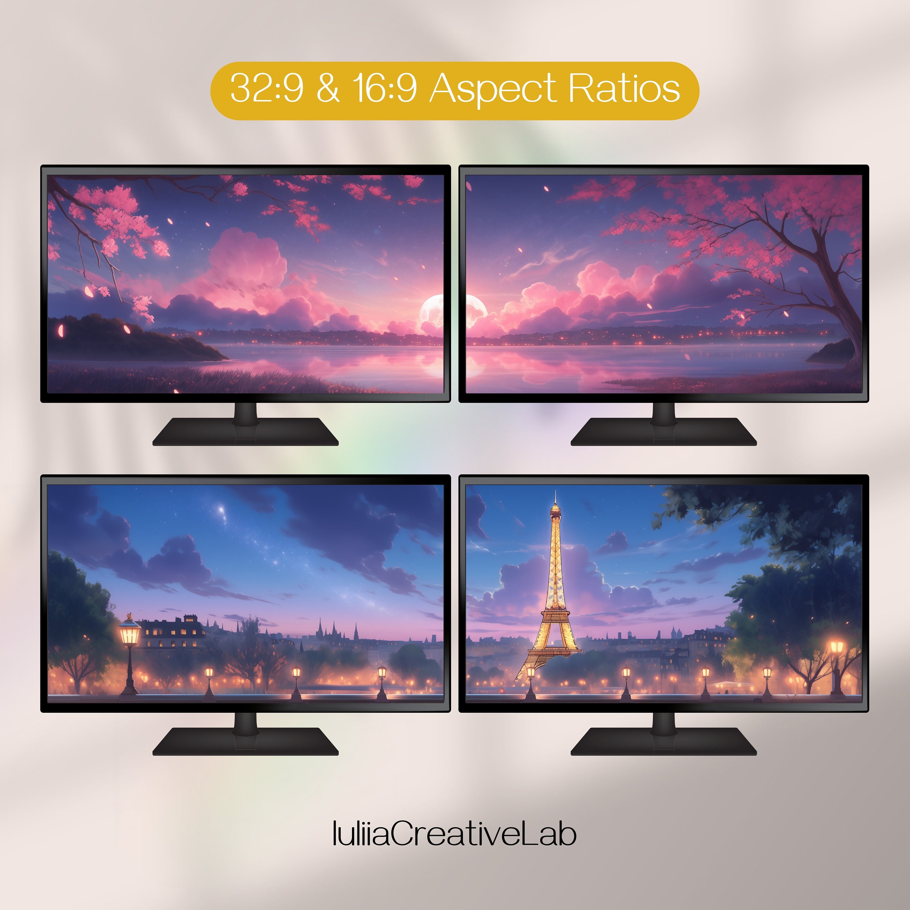 Neon Double Screen Backgrounds, Night Dual Monitor Wallpaper Collection ...