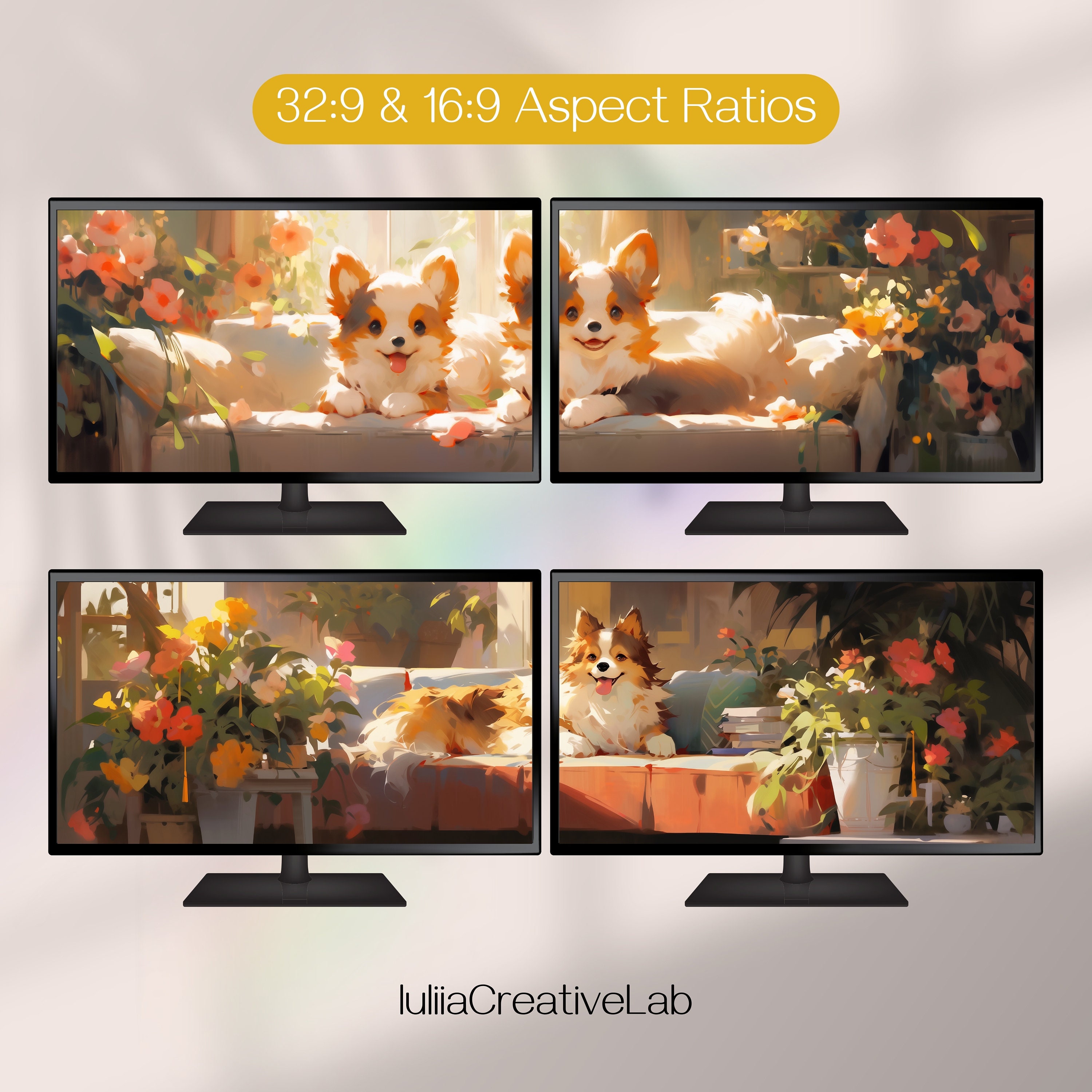 Dual Monitor HD Wallpaper, Cute Puppy and Plants Backgrounds, Dual ...