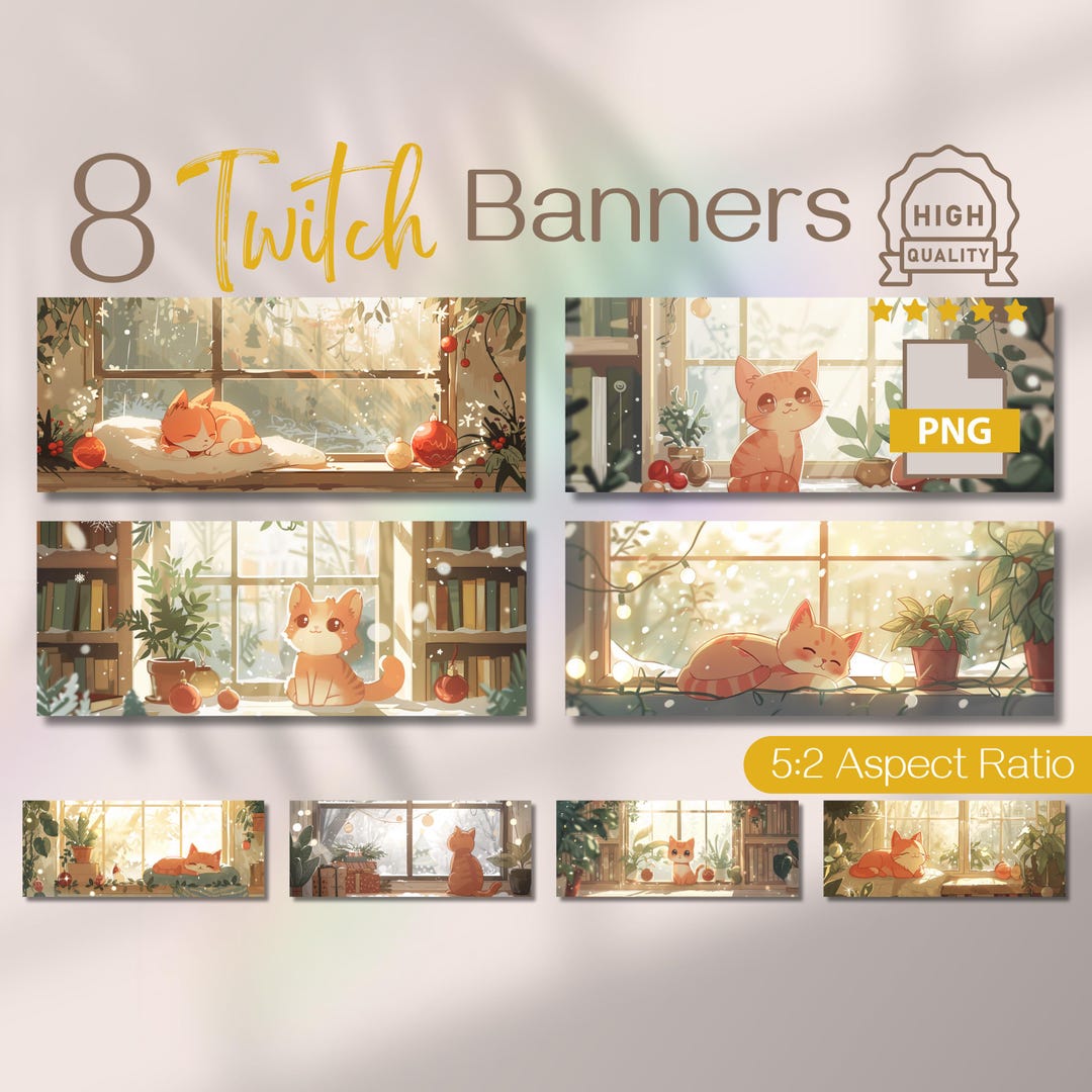 Red Cat Christmas Twitch Banner: Winter Holiday Stream Art (digital ...