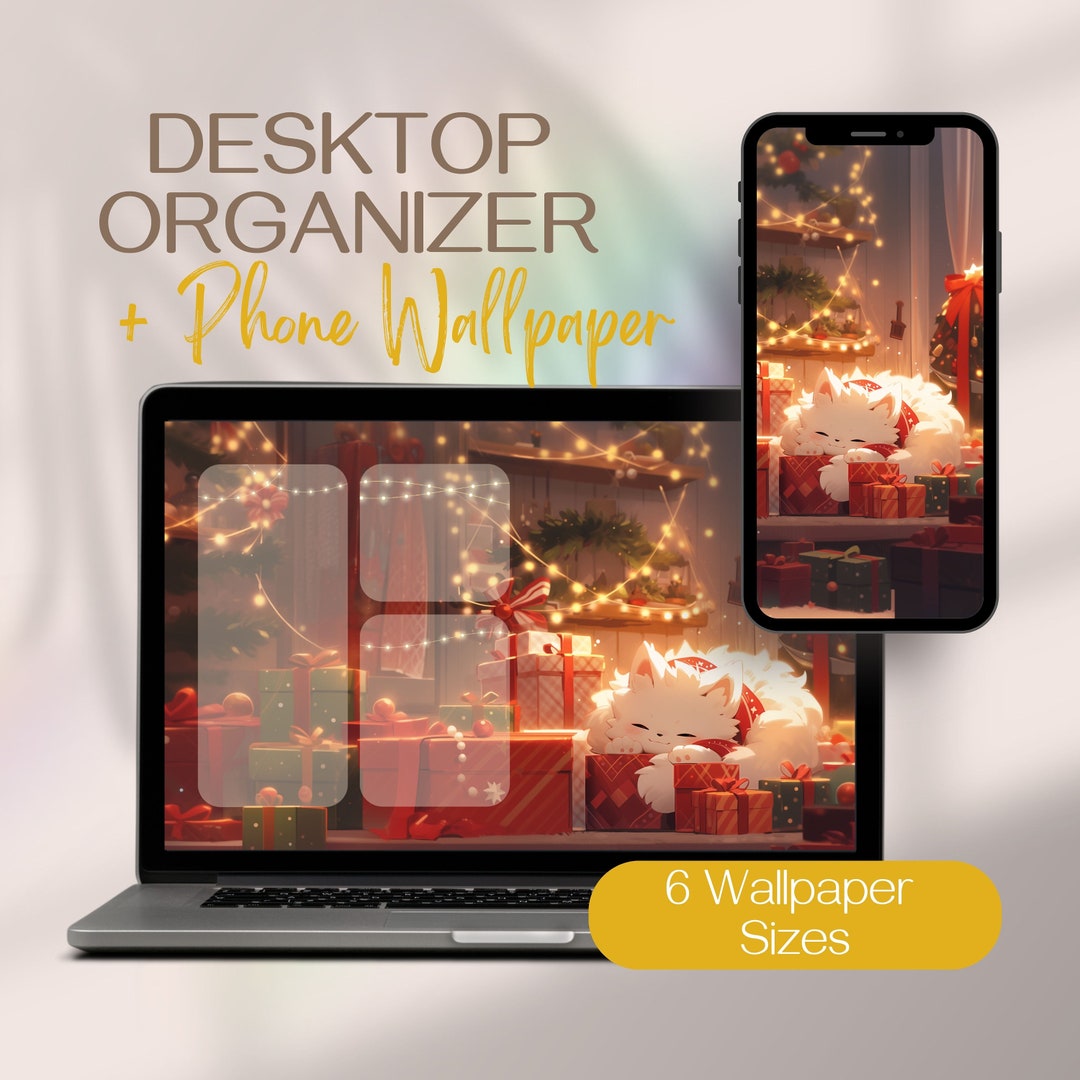 Christmas Desktop Organizer Wallpaper – Cute Cat Themed Holiday ...