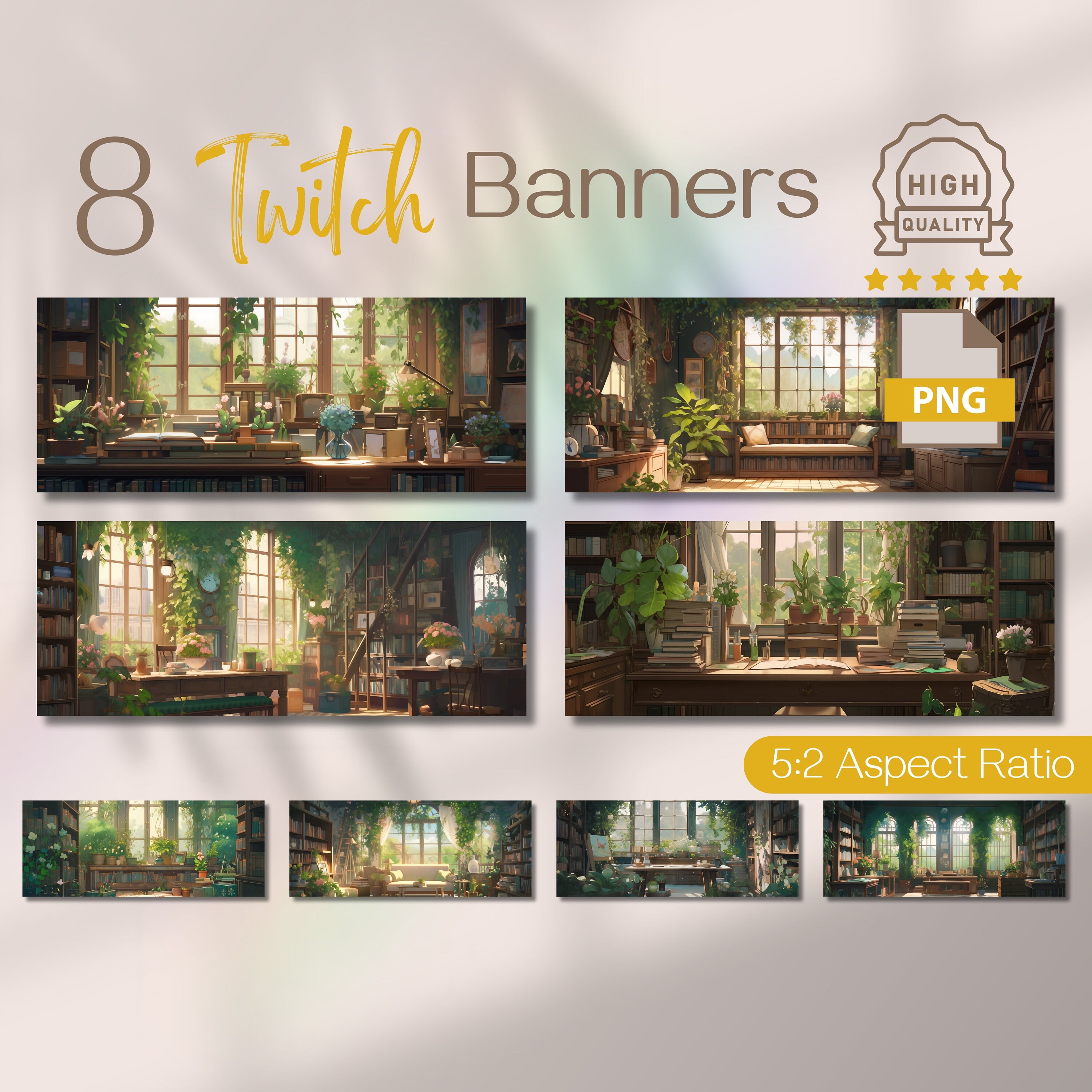 Studio Twitch Banner, Lofi Library Twitch Stream Banner, Anime Stream ...