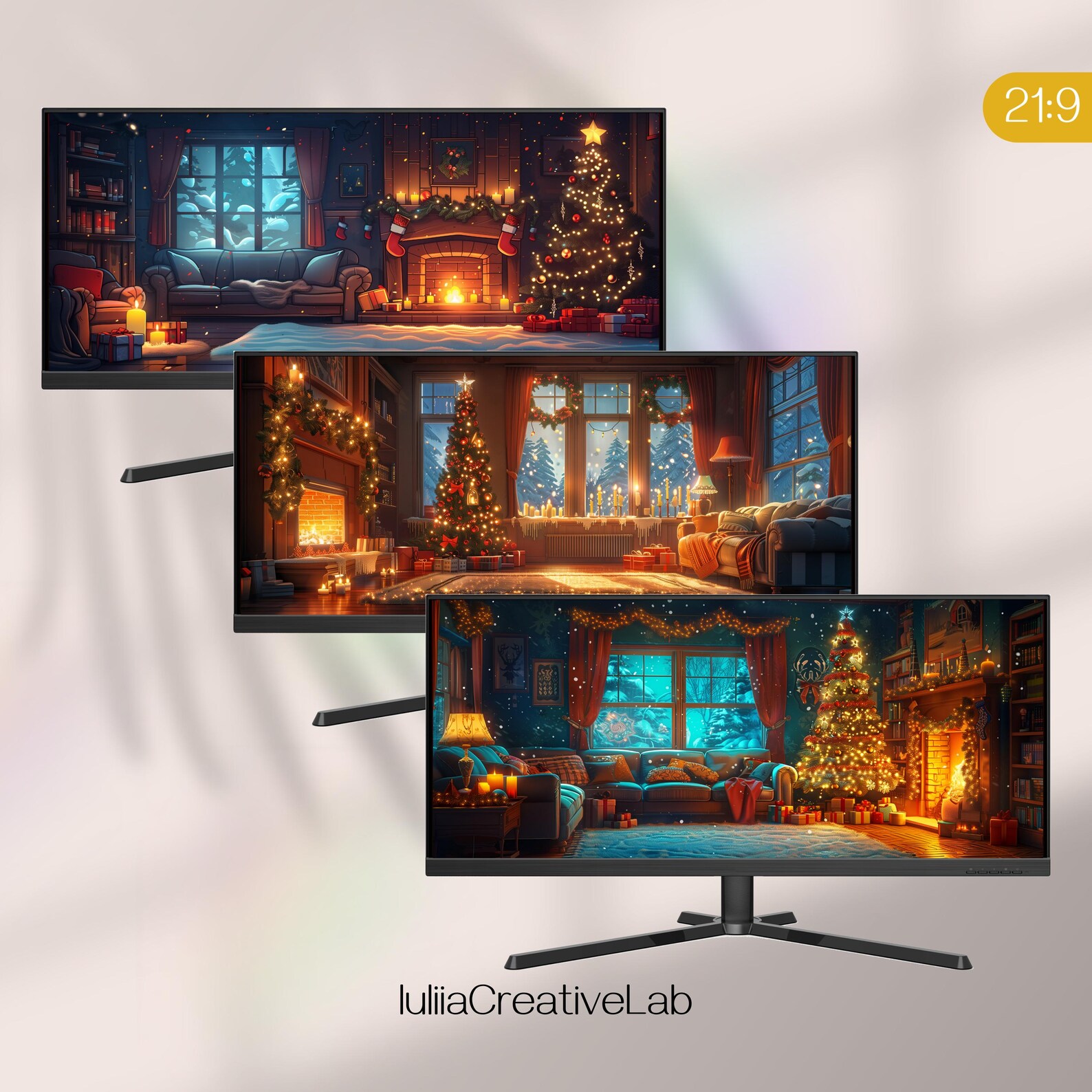 Anime Festive Fireplace Retreat Wallpapers Pack, Christmas Ultrawide ...