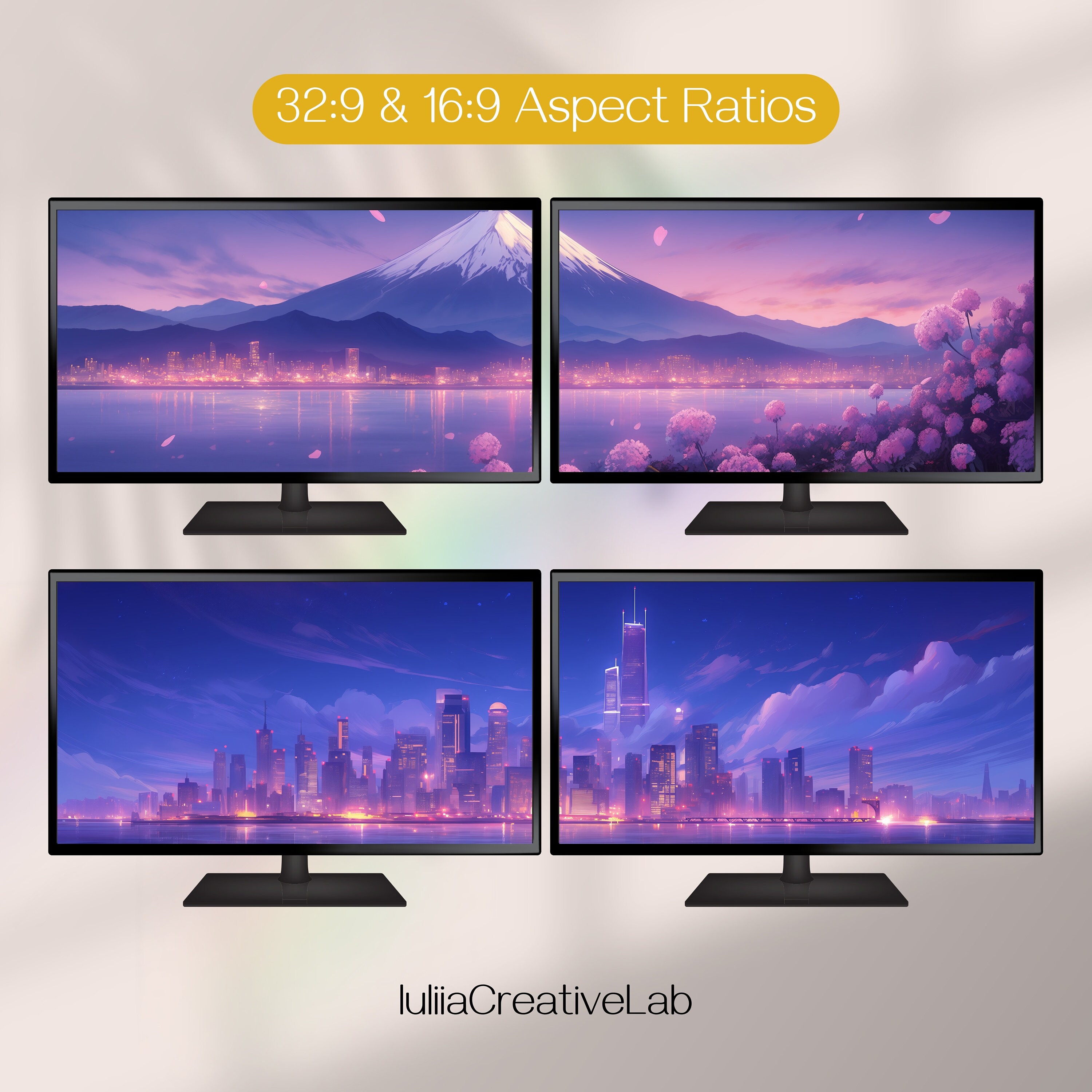 Neon Double Screen Backgrounds, Night Dual Monitor Wallpaper Collection ...