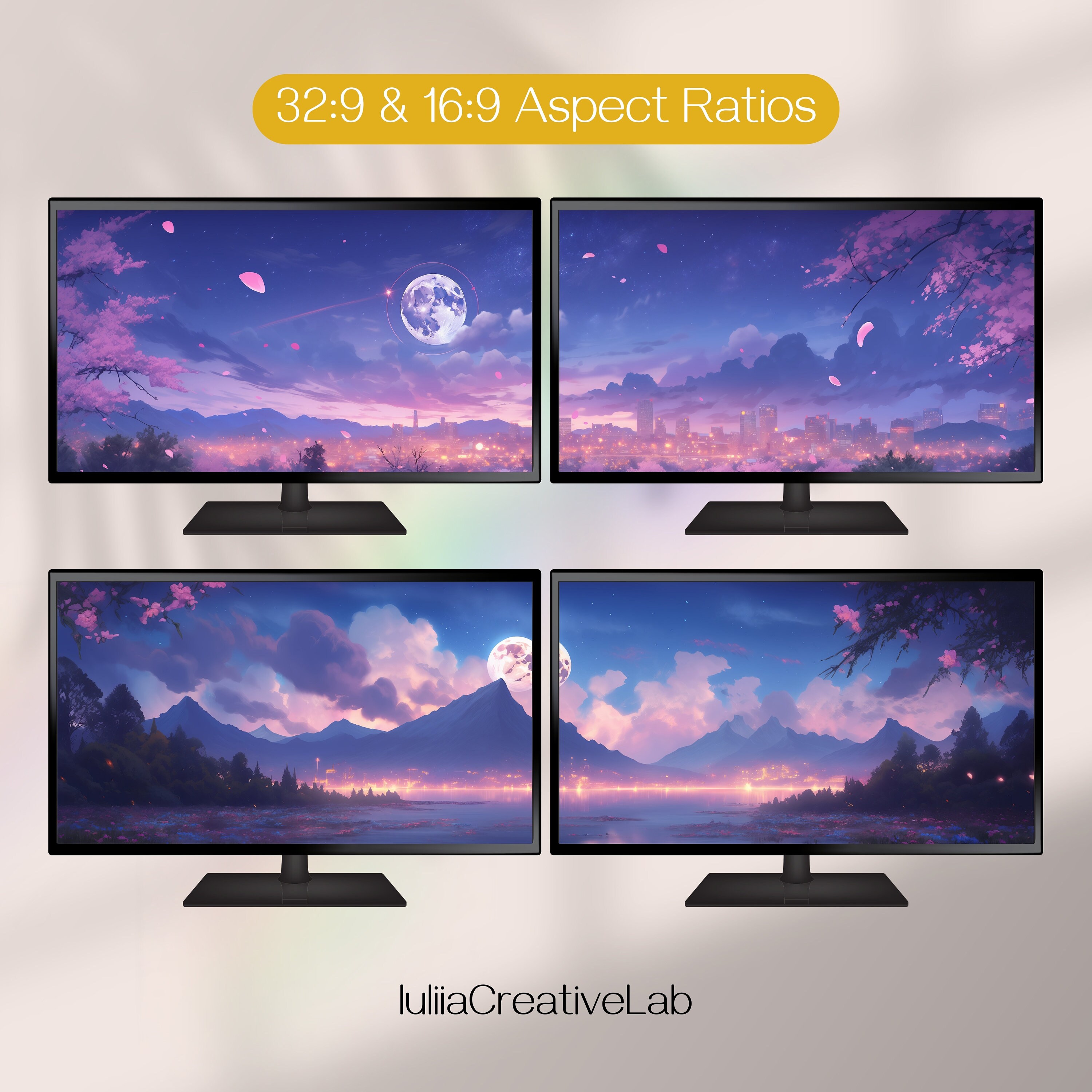 Neon Double Screen Backgrounds, Night Dual Monitor Wallpaper Collection ...