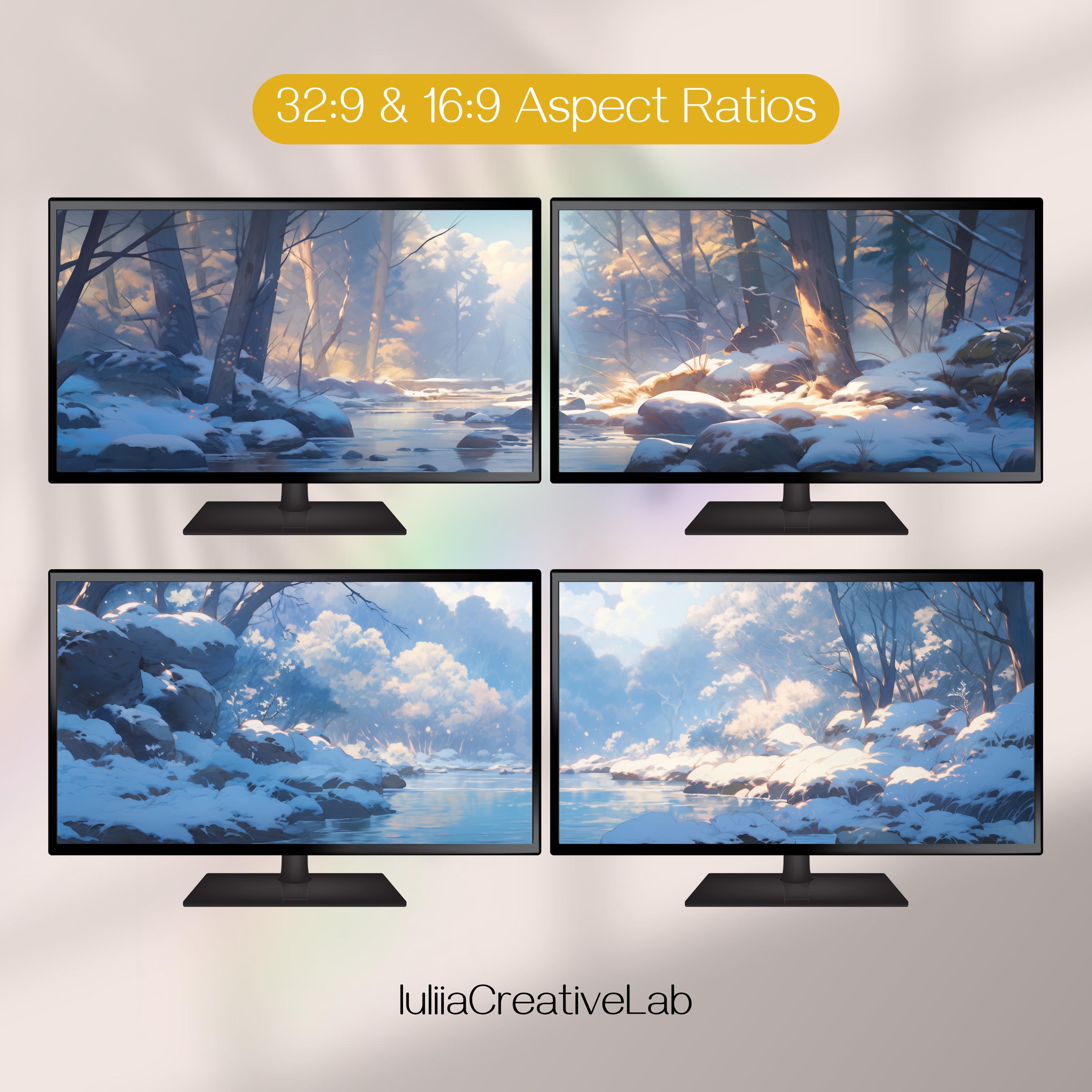 Winter Wonderland Dual Monitor Wallpapers, Anime Snowy Forest Computer ...