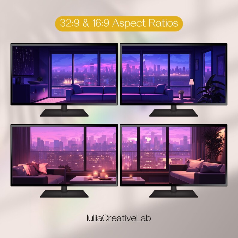 Neon Cityscape Dual Monitor Wallpaper, 4K Ultra HD Ultrawide ...