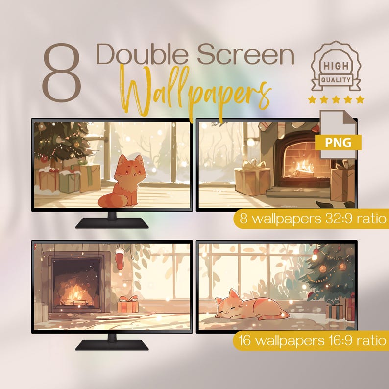 Kawaii Red Cat Christmas Wallpapers, Cozy Xmas Dual Monitor Backgrounds ...