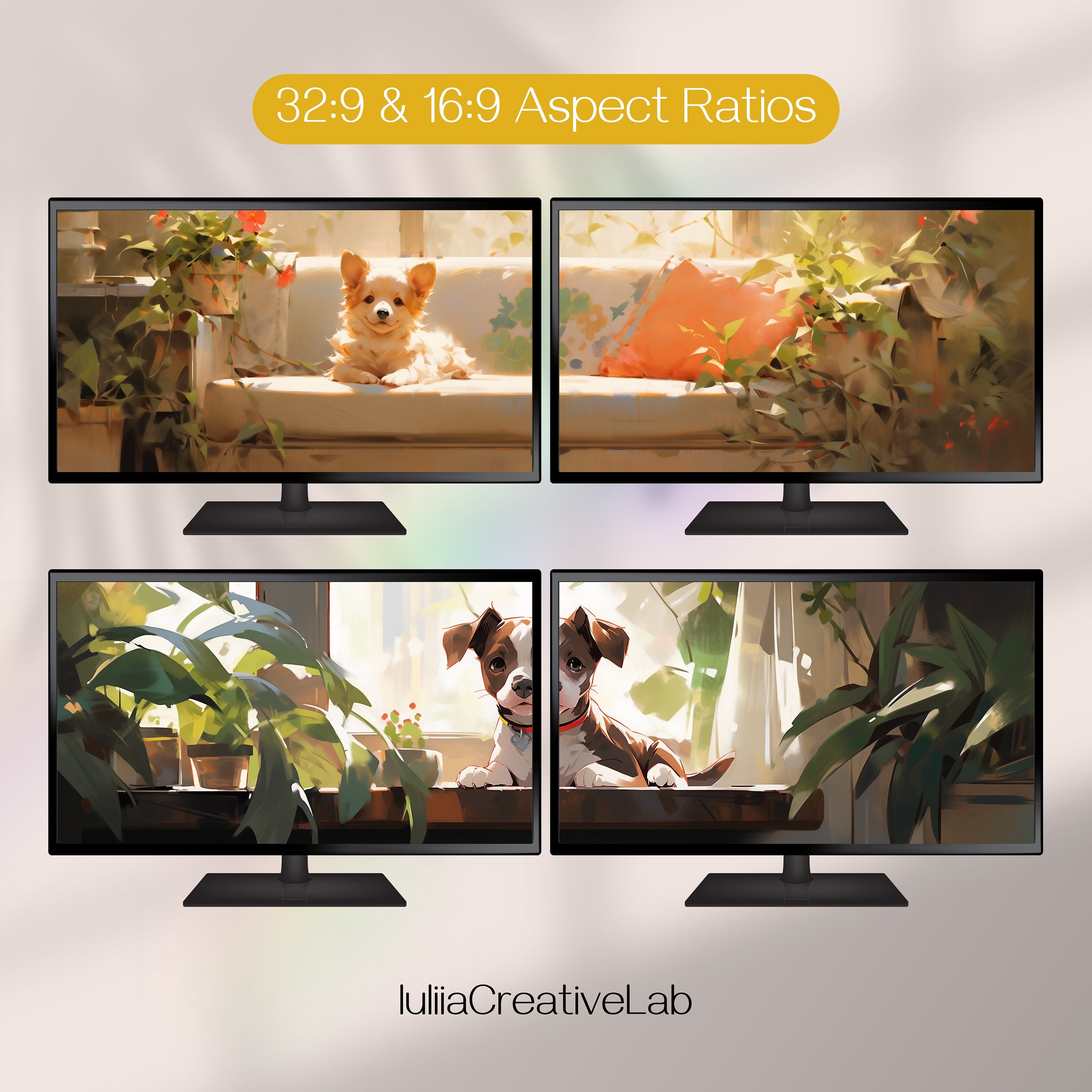 Dual Monitor HD Wallpaper, Cute Puppy and Plants Backgrounds, Dual ...