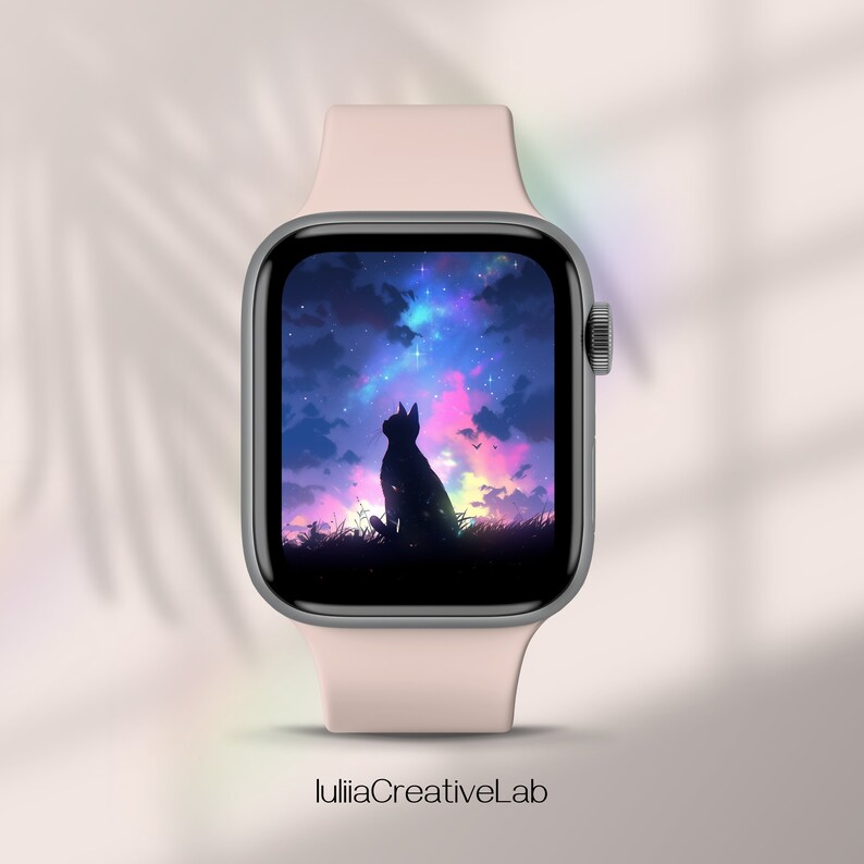 Pastel Apple Watch Face Wallpaper, Whimsical Apple Watch Wallpaper, Cat ...
