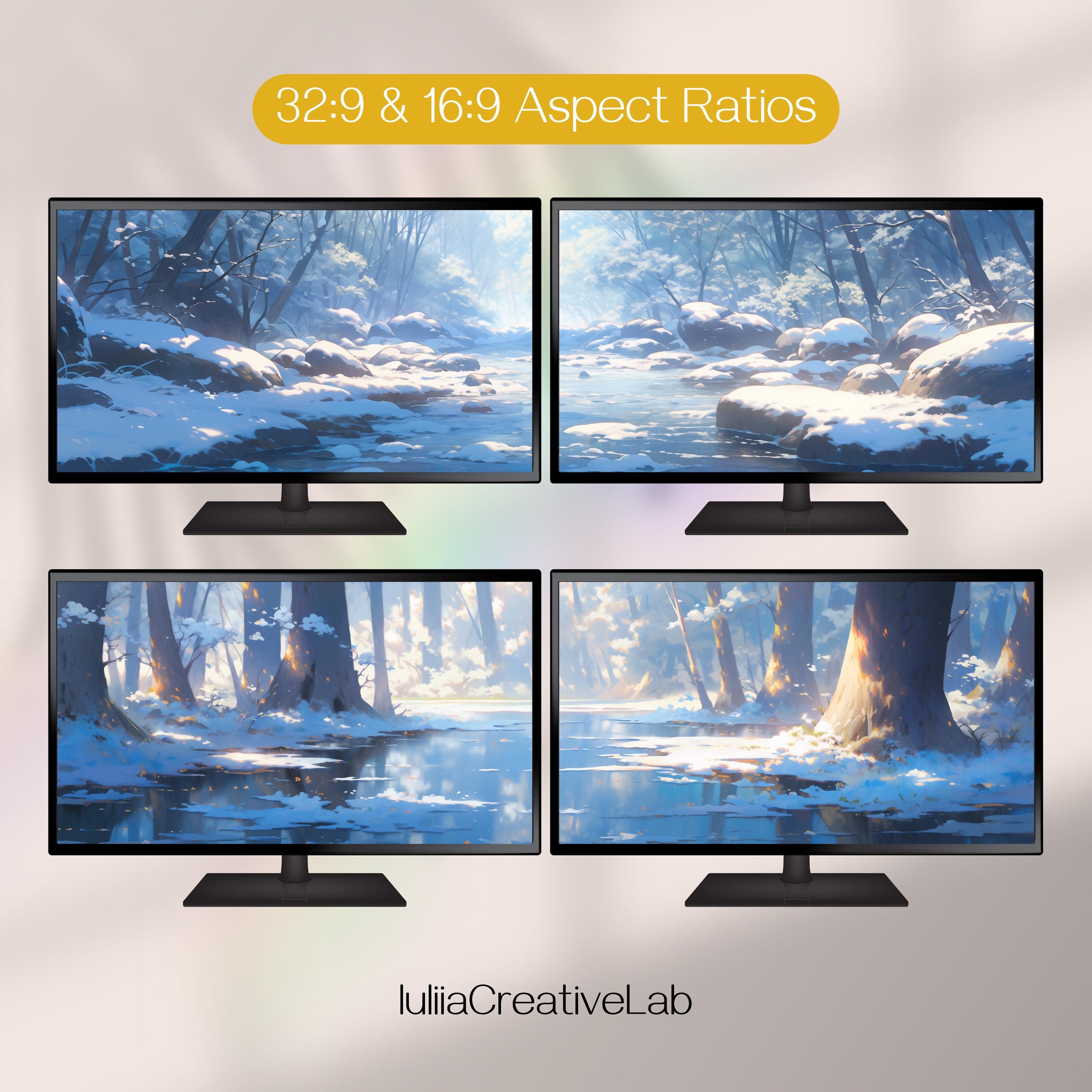 Winter Wonderland Dual Monitor Wallpapers, Anime Snowy Forest Computer ...