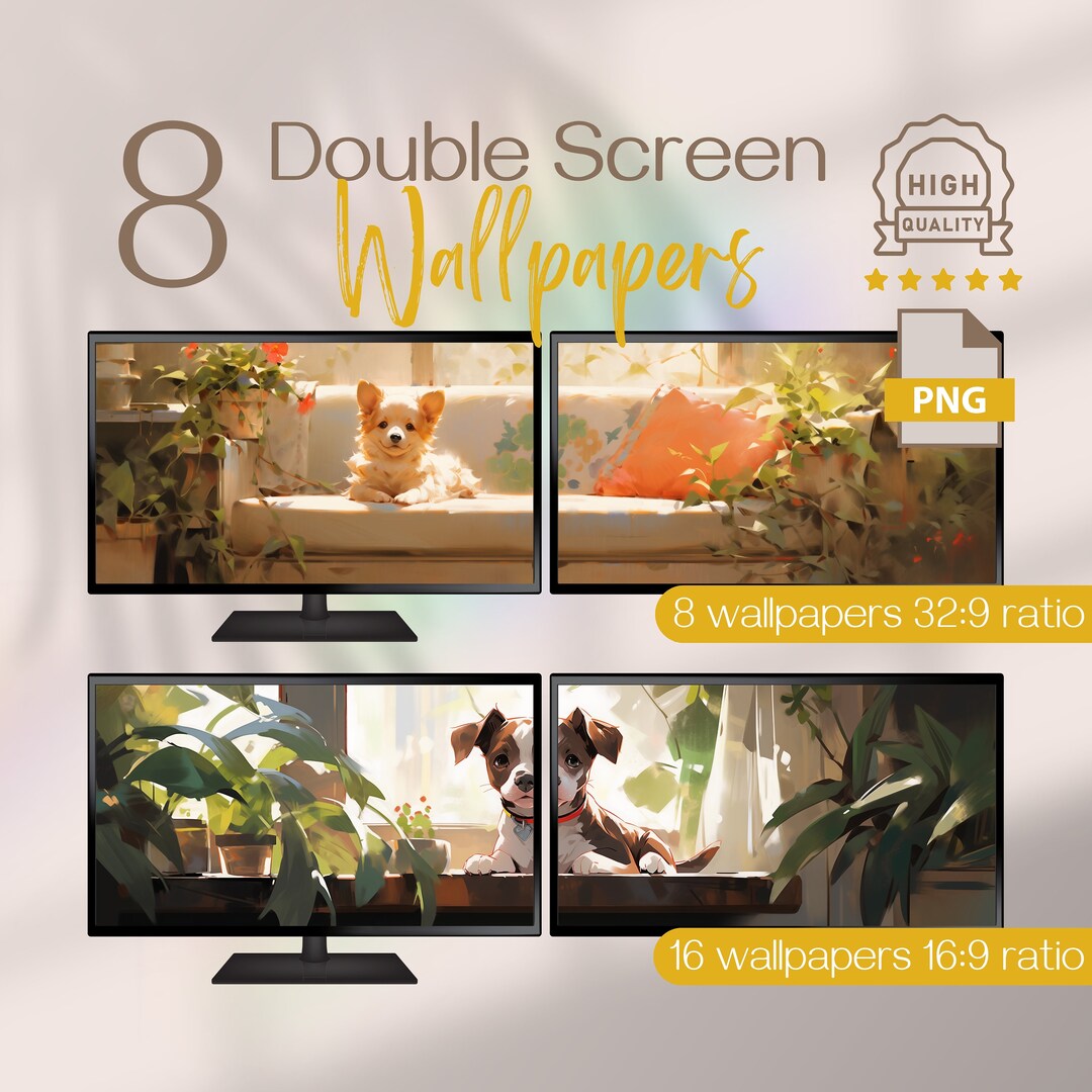 Dual Monitor HD Wallpaper, Cute Puppy and Plants Backgrounds, Dual ...