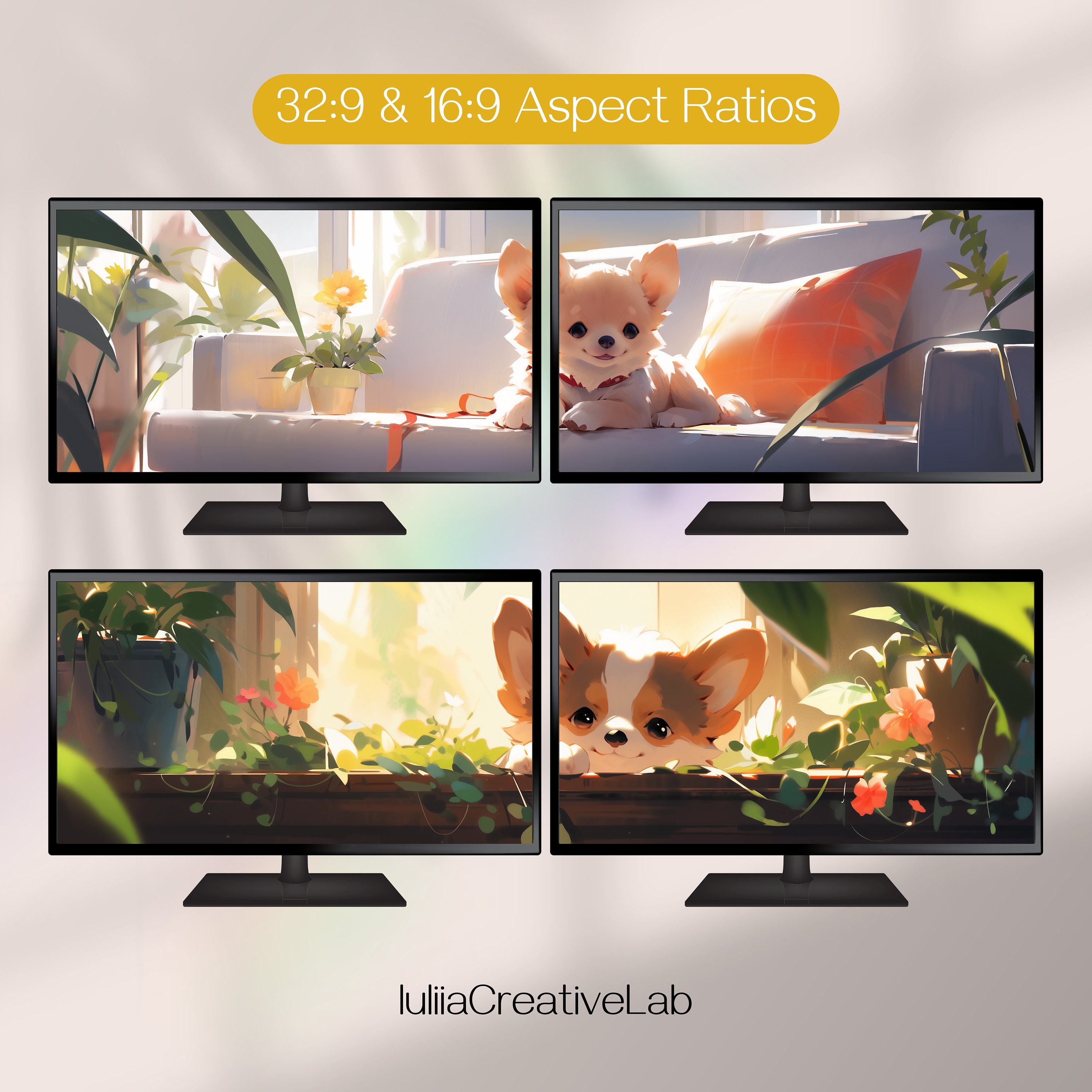 Dual Monitor HD Wallpaper, Cute Puppy and Plants Backgrounds, Dual ...