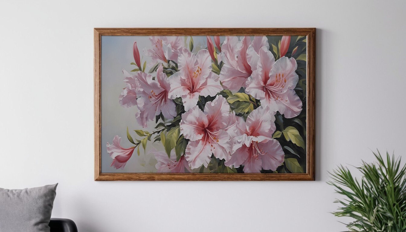Azalea Oil Painting Flower Digital Art for TV Frame Spring Decor ...