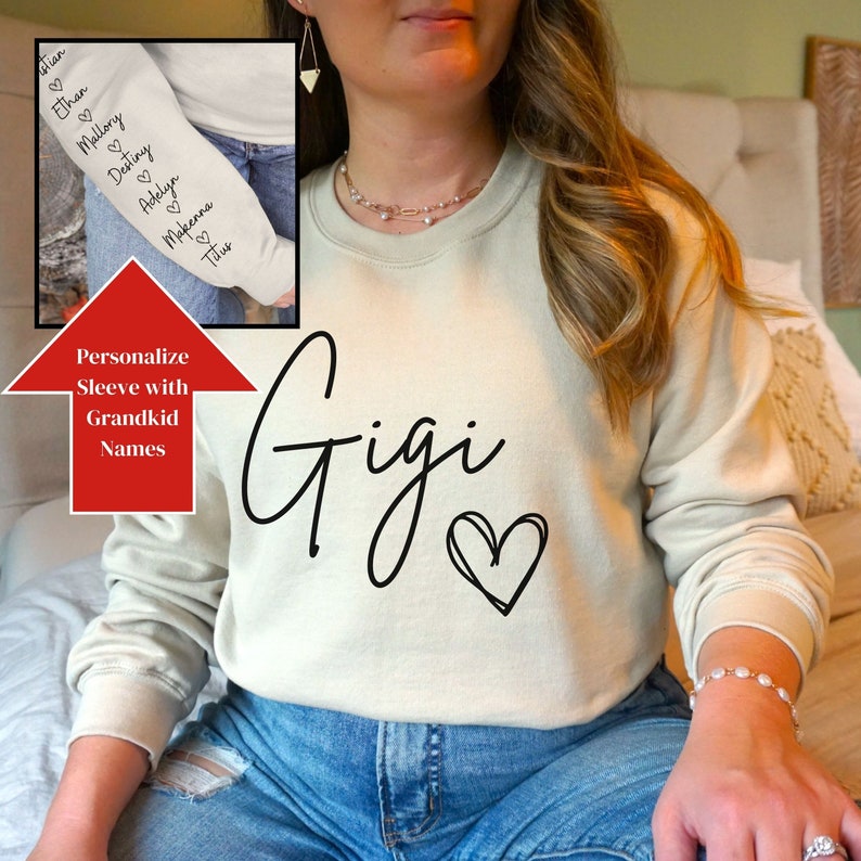 Custom Gigi Sweatshirt With Kid Name on Sleeve, Personalized Gigi ...