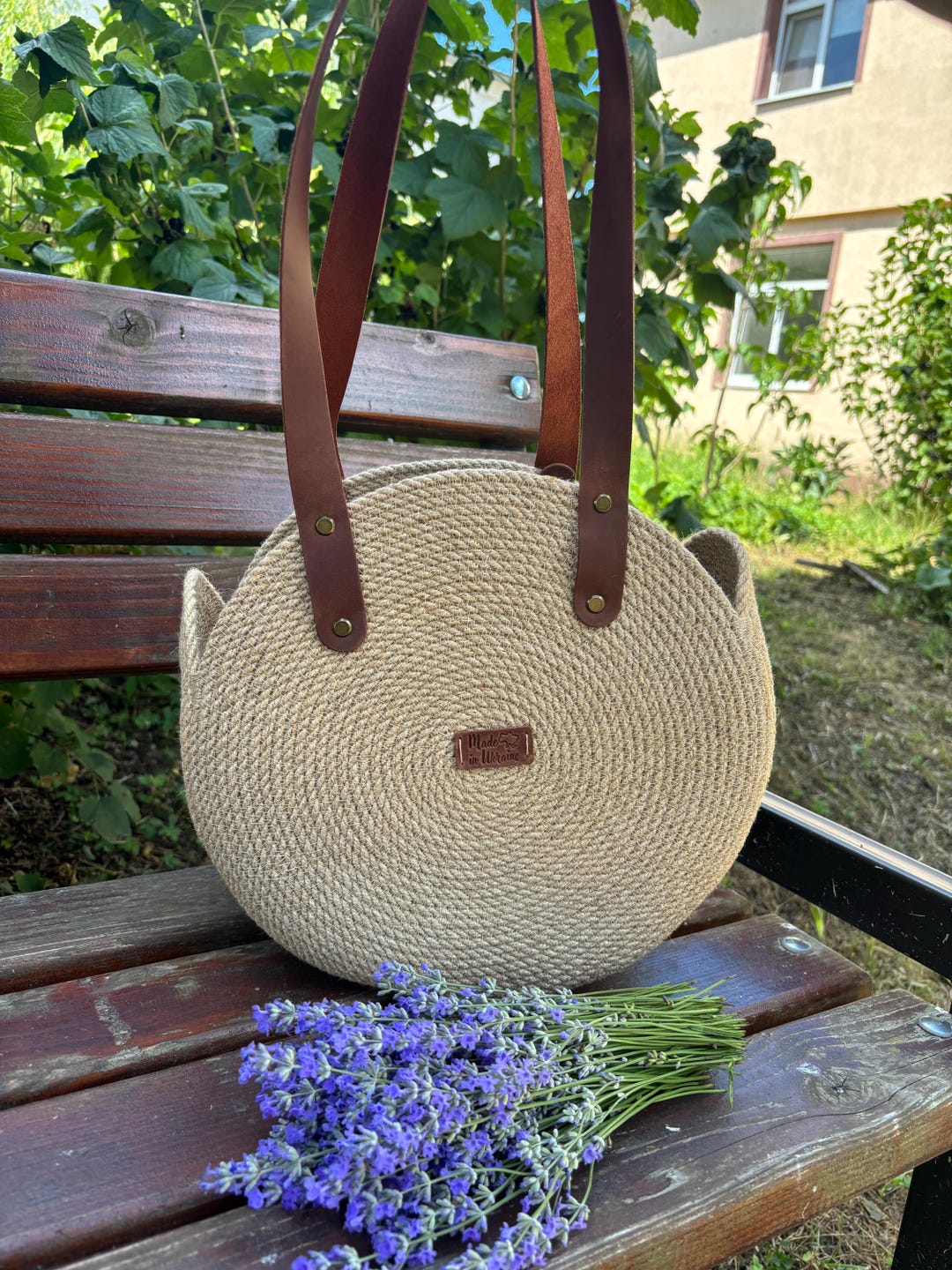 Handmade Round Jute Crossbody Bag, Leather Strap, Linen Pouch - Etsy