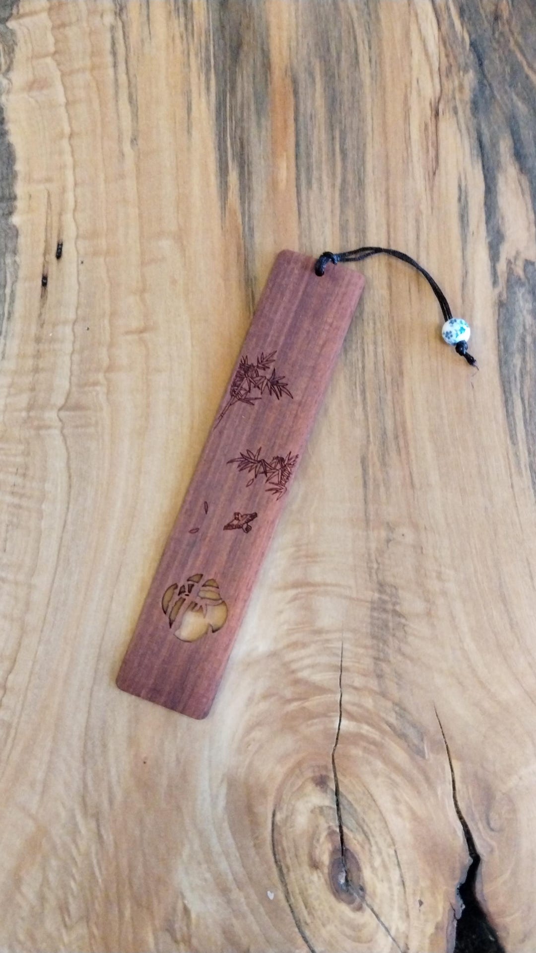 Handcrafted Wooden Bookmark Made From Solid Cherry With Engraved Floral ...