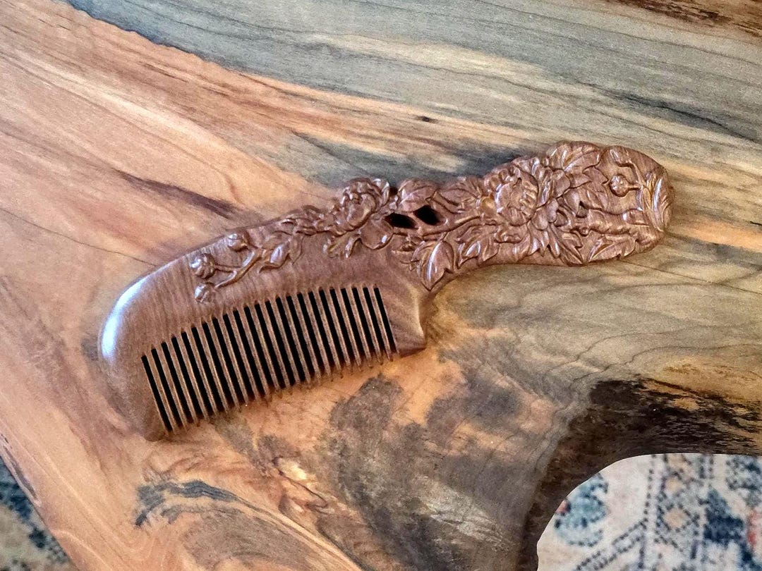 Handcrafted Wooden Carved Comb With Floral Designed Handle Made From ...