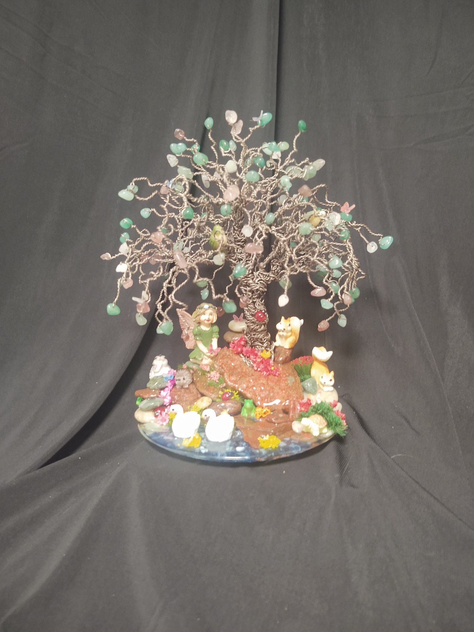 Fairy Weeping Willow Wire Tree With Gemstones Woodland Animals Birds ...