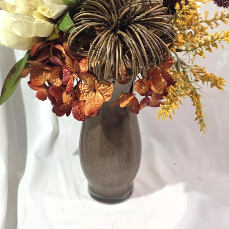 Fall Floral Arrangement: Hydrangea, Peony & Pumpkin in Antique Bronze ...