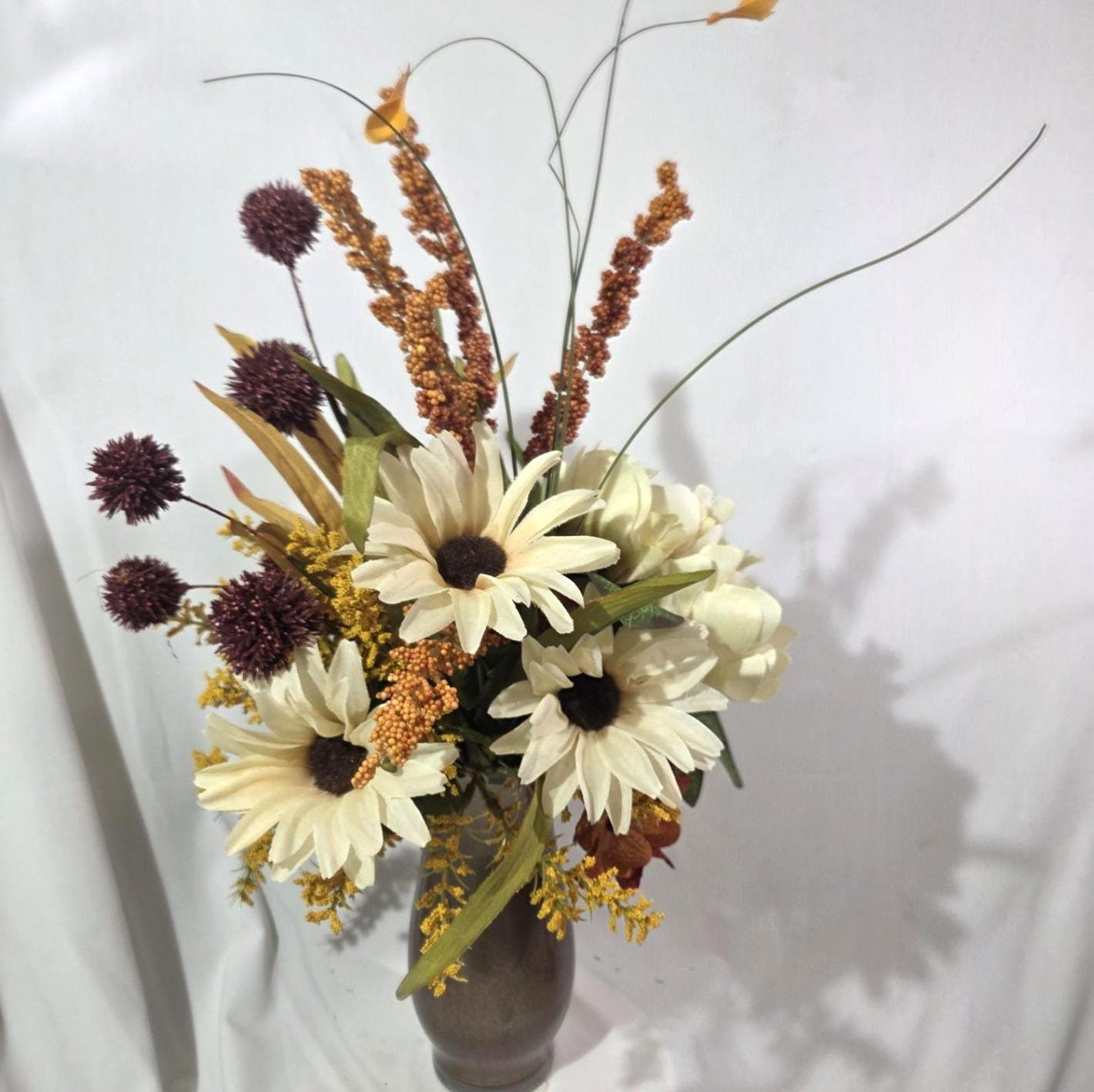 Fall Floral Arrangement: Hydrangea, Peony & Pumpkin in Antique Bronze ...