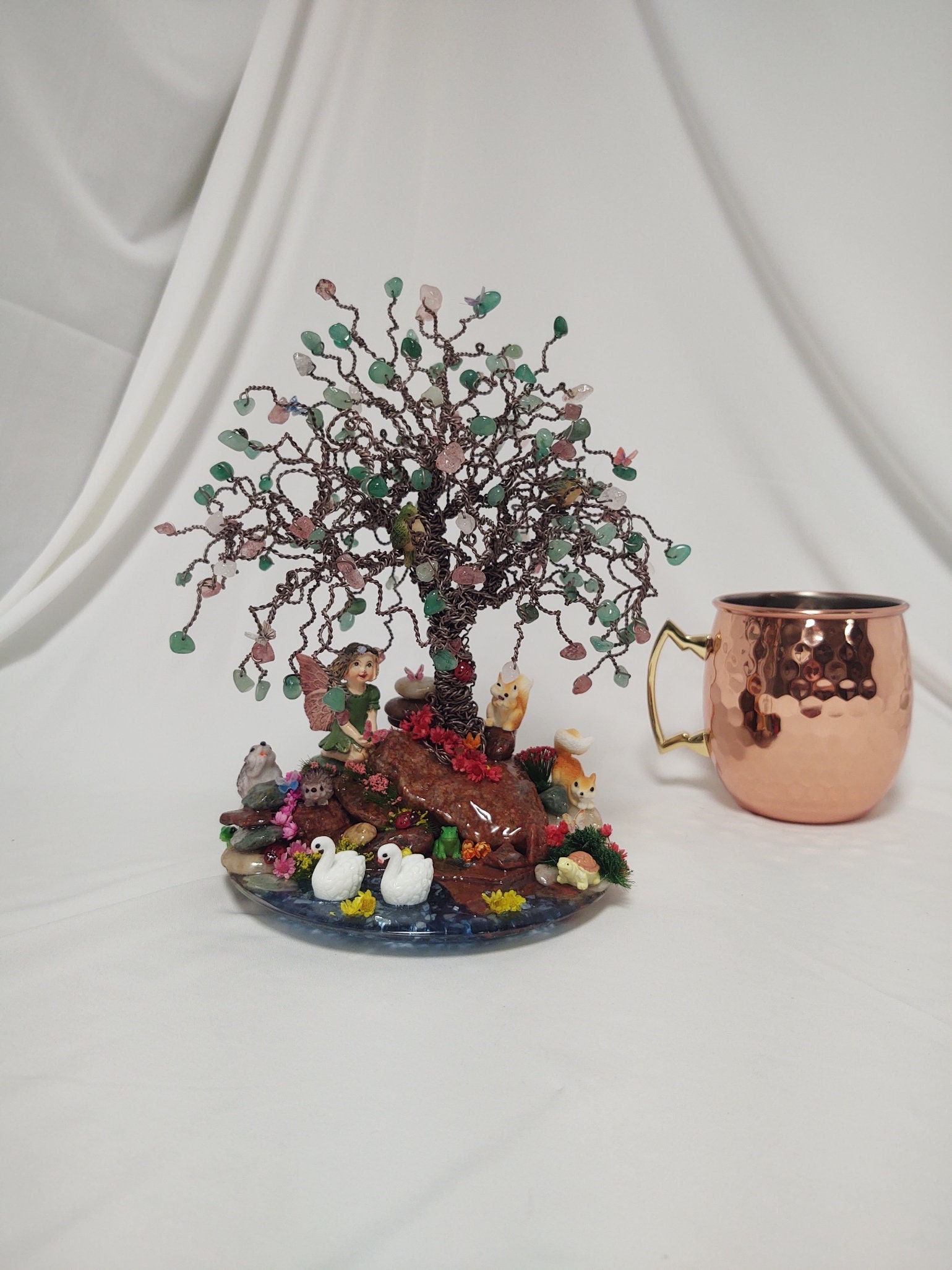 Fairy Weeping Willow Wire Tree With Gemstones Woodland Animals Birds ...