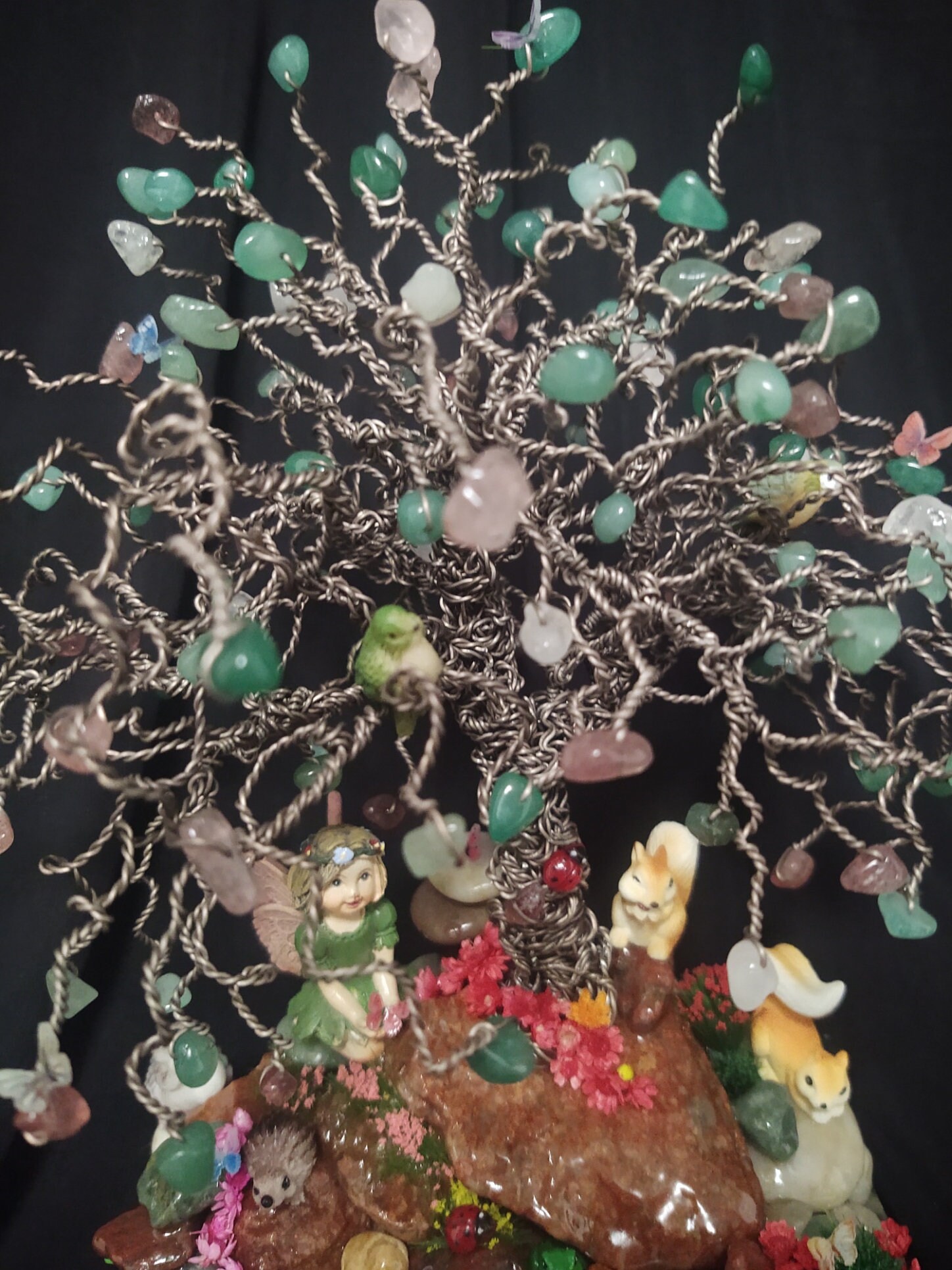 Fairy Weeping Willow Wire Tree With Gemstones Woodland Animals Birds ...