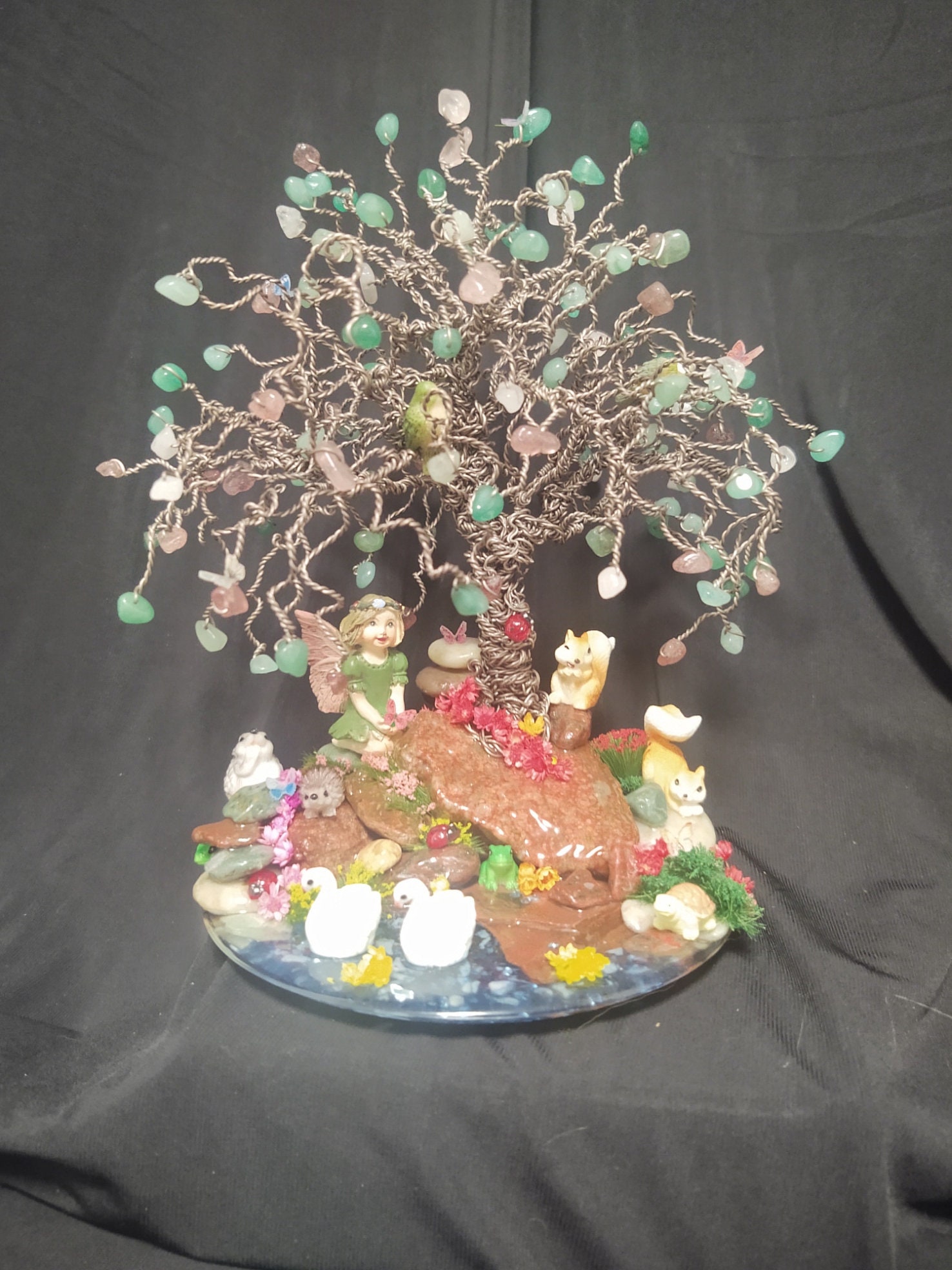 Fairy Weeping Willow Wire Tree With Gemstones Woodland Animals Birds ...