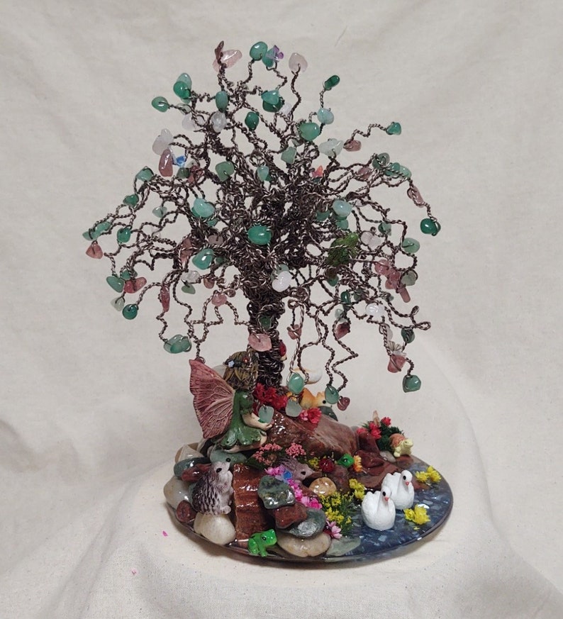 Fairy Weeping Willow Wire Tree With Gemstones Woodland Animals Birds ...