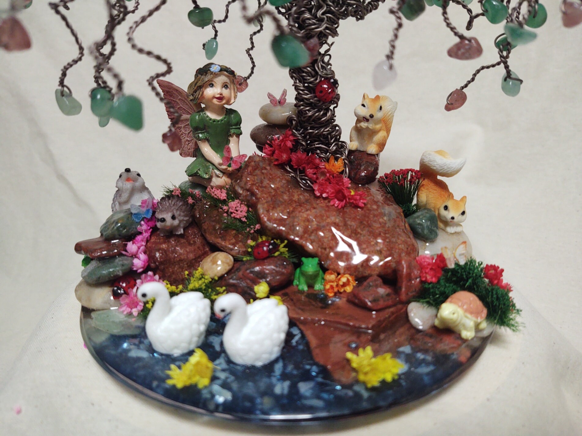 Fairy Weeping Willow Wire Tree With Gemstones Woodland Animals Birds ...