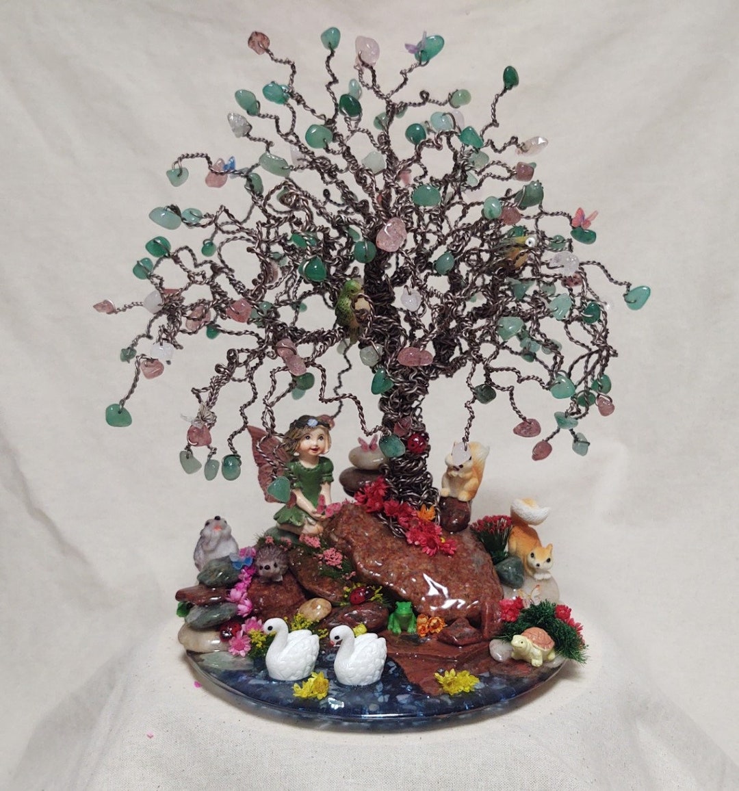Fairy Weeping Willow Wire Tree With Gemstones Woodland Animals Birds ...