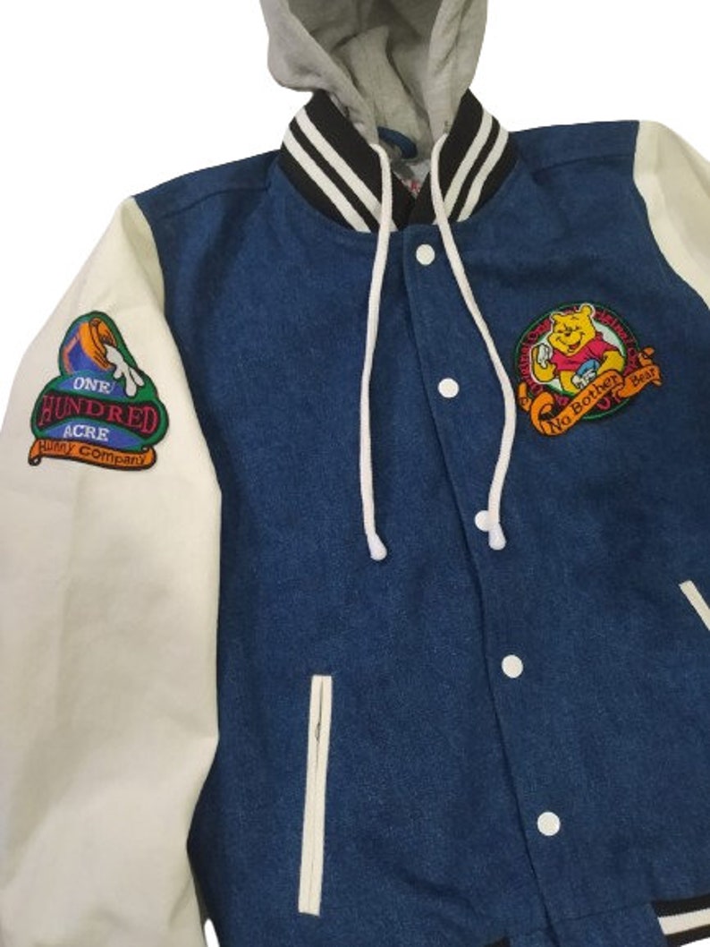 Unisex Vintage Winnie Varsity Jacket Handmade Blue Denim Varsity Jacket ...