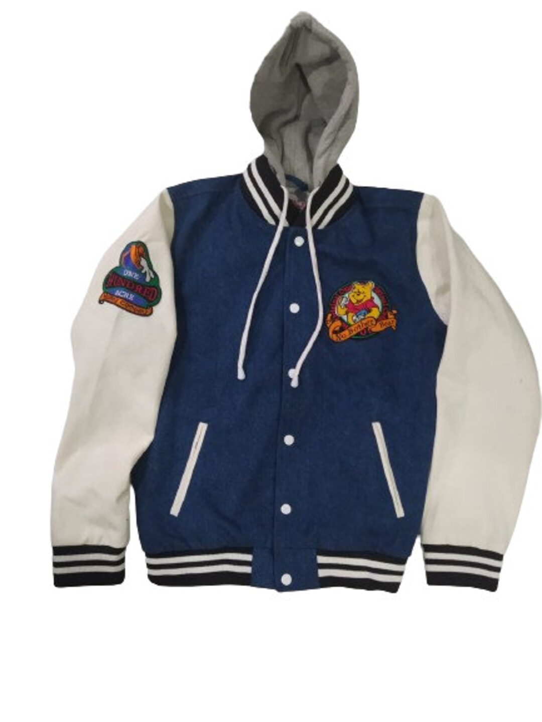 Unisex Vintage Winnie Varsity Jacket Handmade Blue Denim Varsity Jacket ...