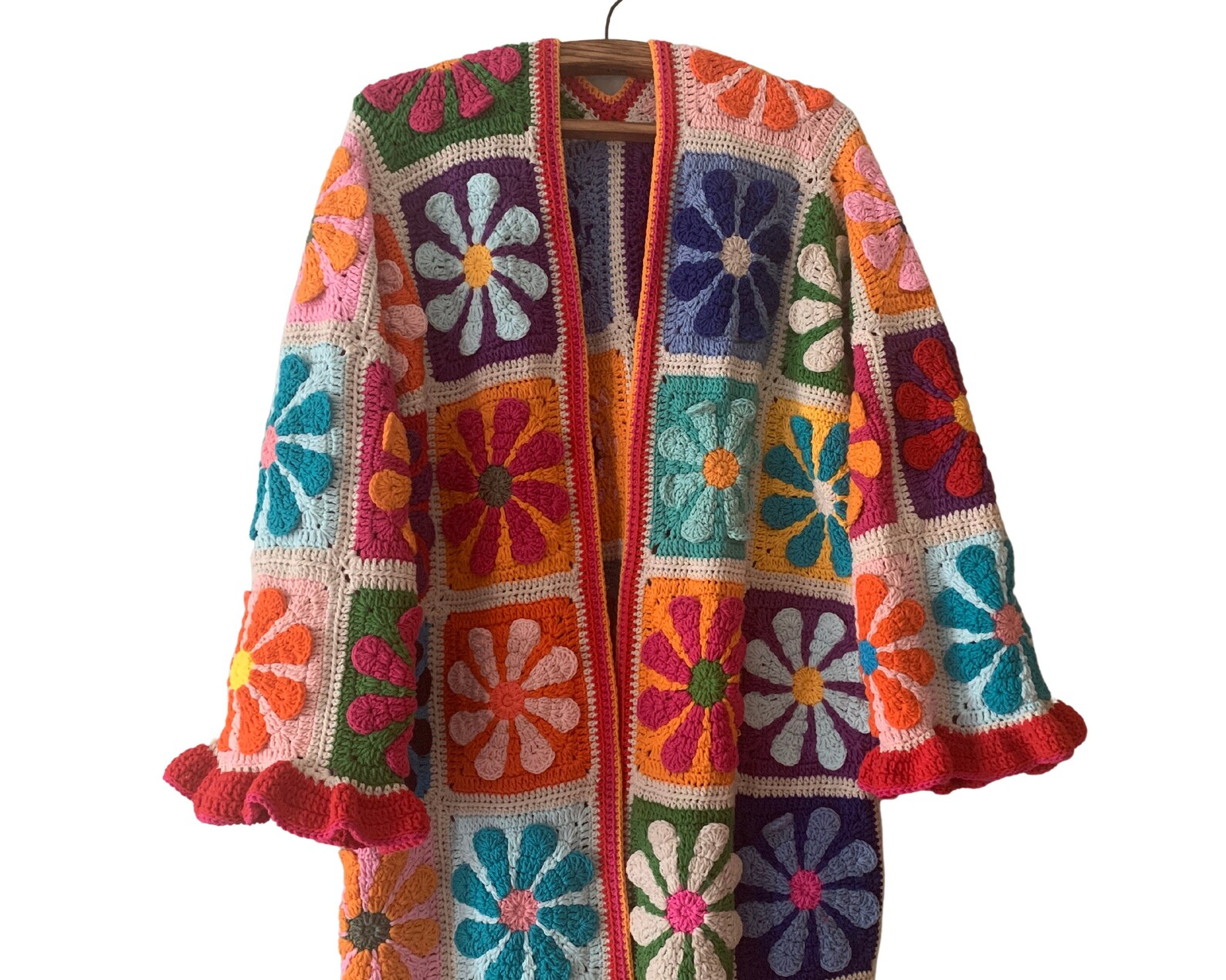 Knit Patchwork Cardigan Afghan Style 3D Jacket Colorful Granny Square ...