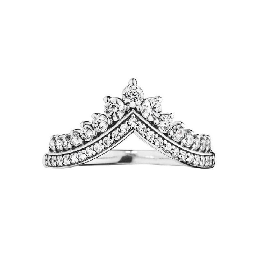 Pandora Princess Wishbone Ring Trendy Rhinestone Crown Rings Elegant ...