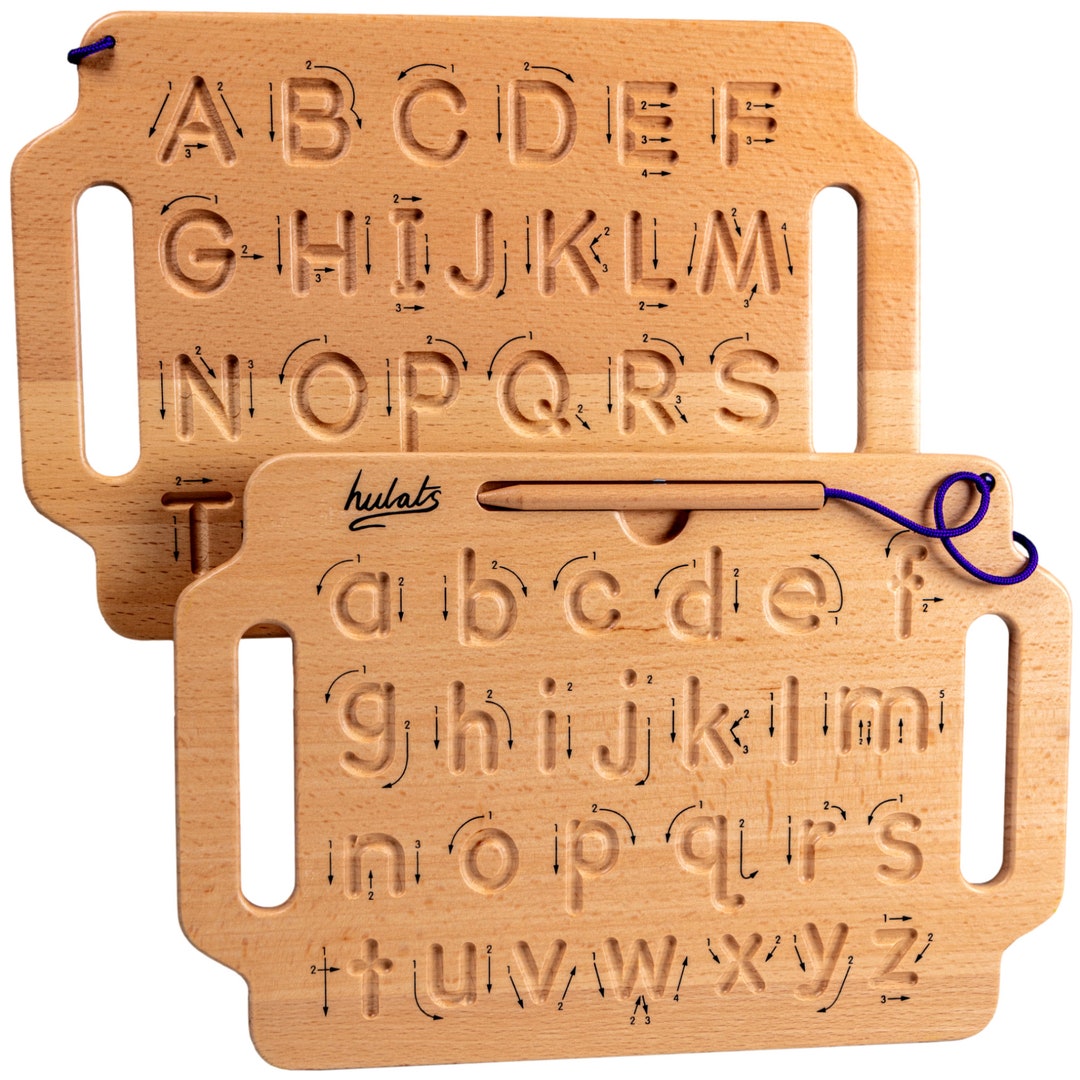 Double-sided Wooden Alphabet Tracing Board, Learn to Write for Toddlers ...