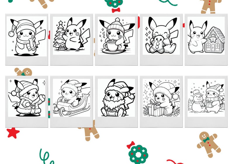10 Printable Christmas Pikachu Pokémon Coloring Pages, Coloring Sheets ...