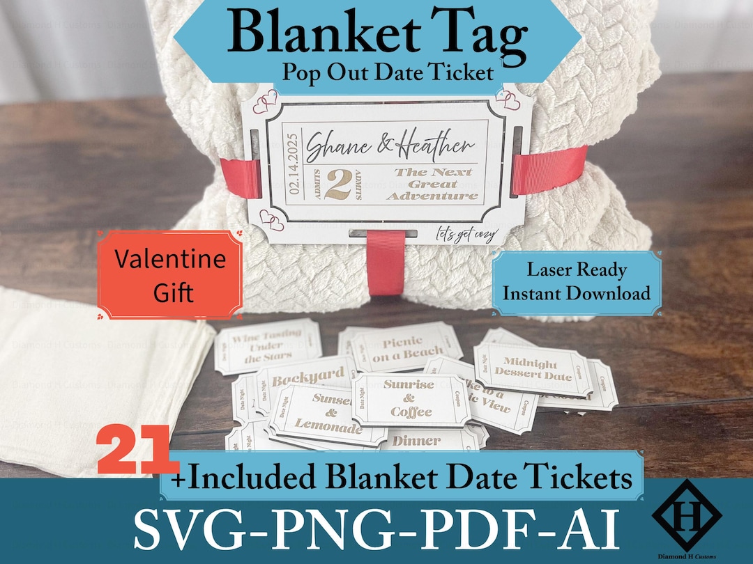 Blanket Tag Laser Cut File Valentine Gift Template Personalized Digital ...
