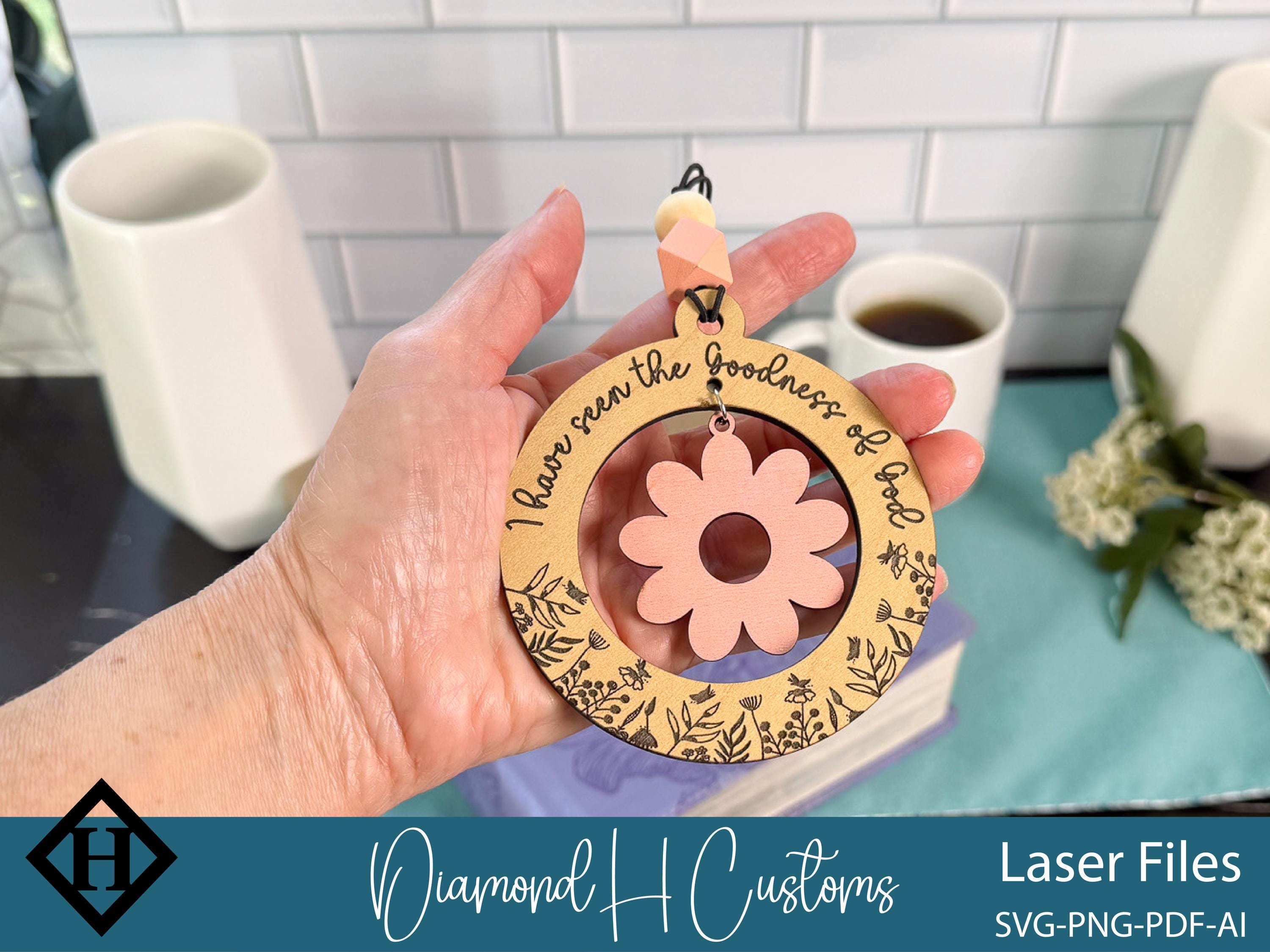 Car Charm Freshener Laser Cut File SVG PDF AI Floral Round Ornament ...