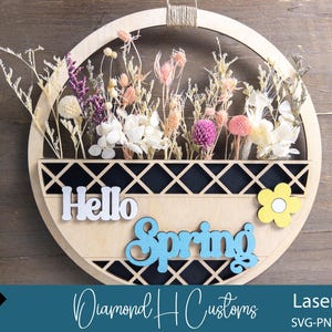 Interchangeable Spring Flower Basket Sign Laser Cut Files Dried Flowers ...