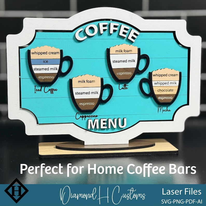 Coffee Bar Sign Laser Cut Menu Display Shop Engraved Digital File ...