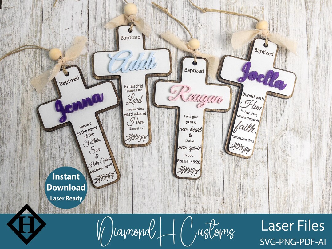 Baptism Cross Ornament Laser Cut File Personalized Baptism Gift SVG ...
